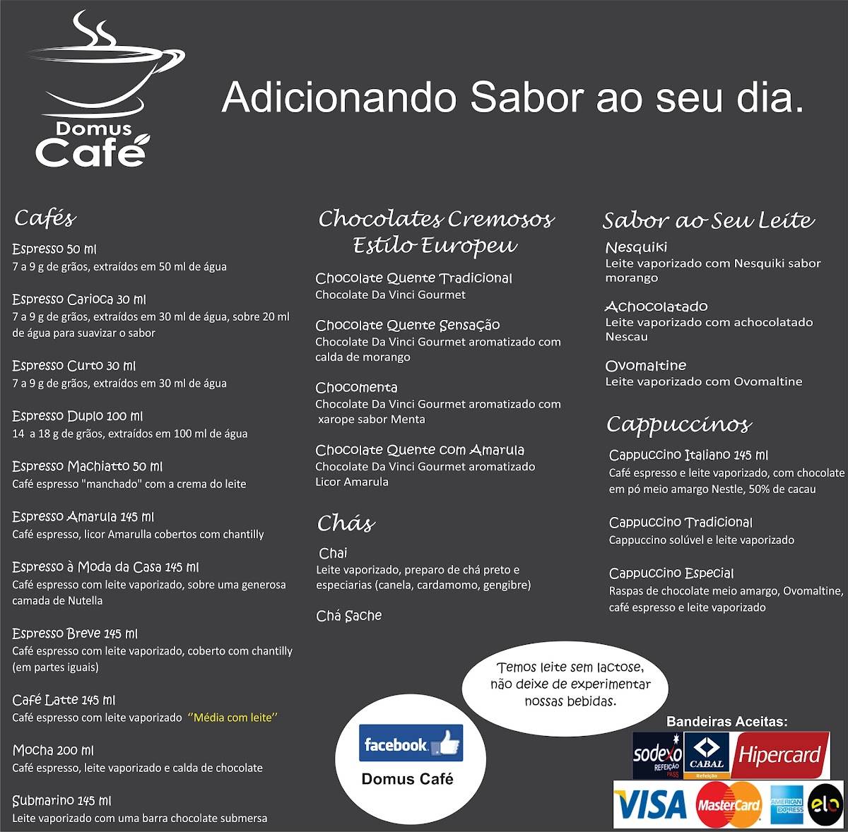 Menu at Domus Café, Blumenau