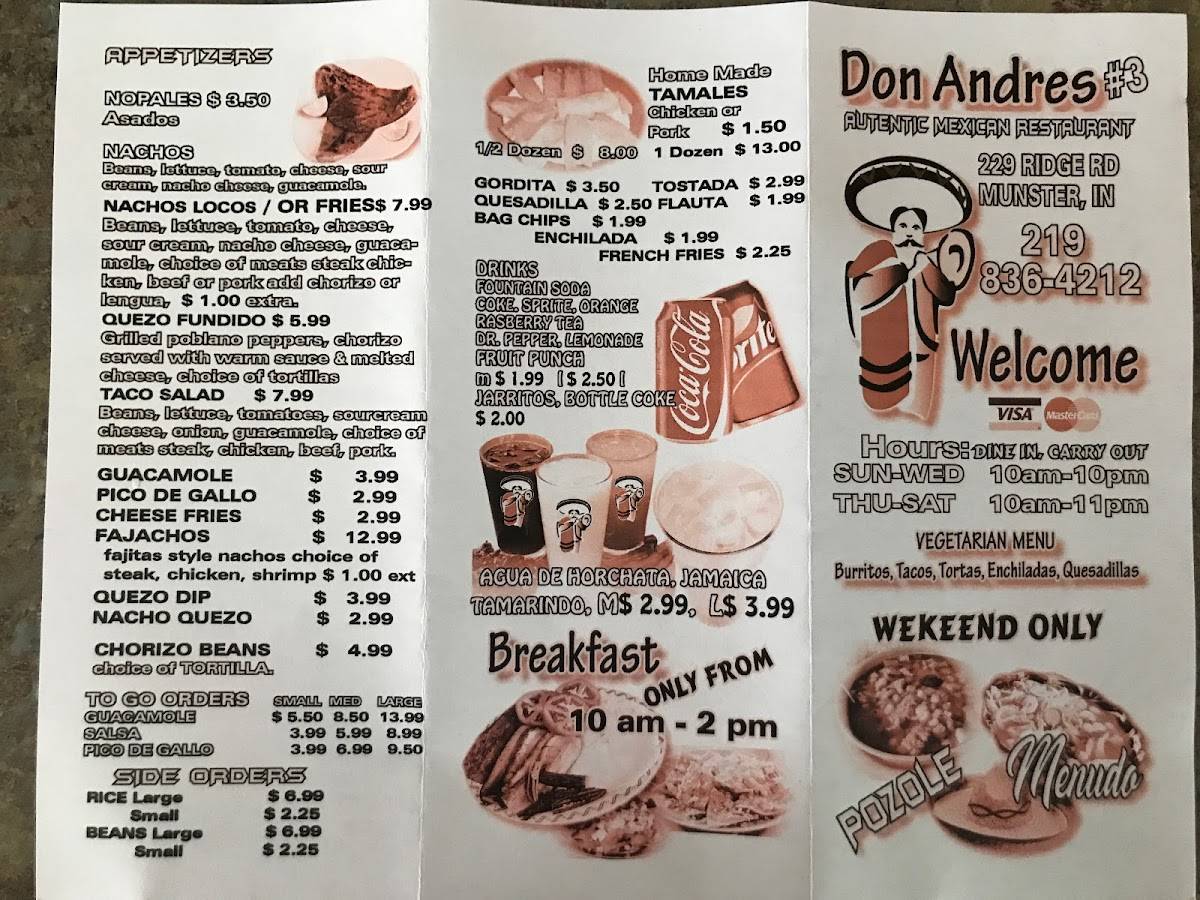 Menu at Don Andres #3 restaurant, Munster