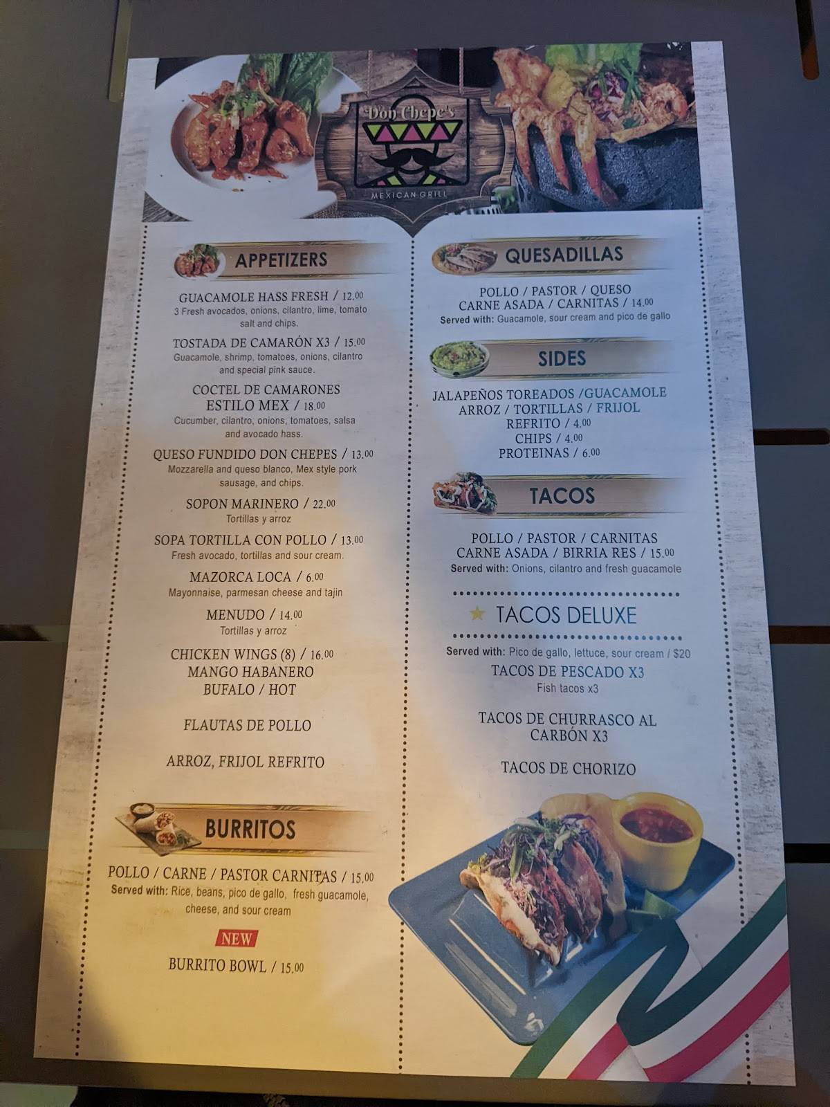 Menu at Don Chepe's Mexican Restaurant, The Hammocks