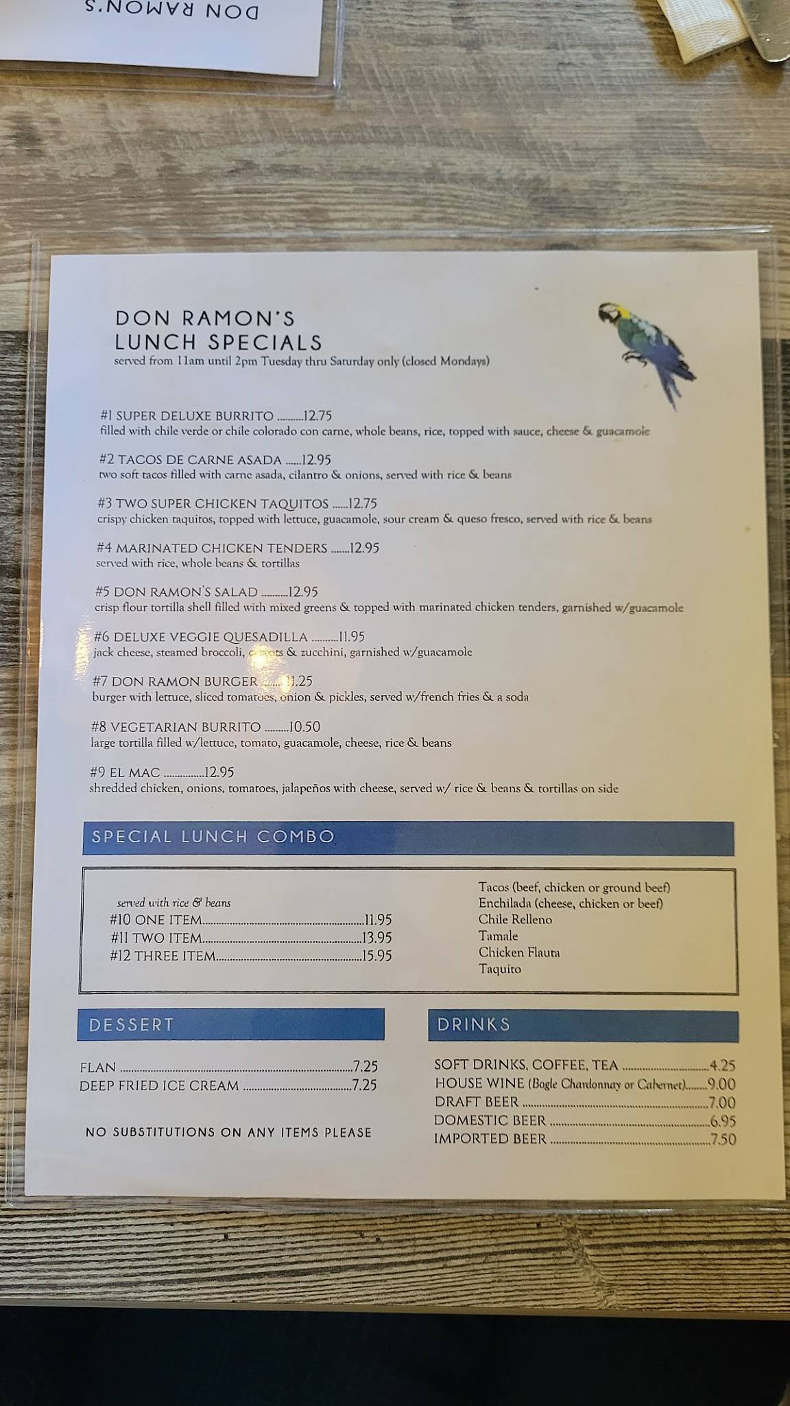 Menu at Don Ramon's Mexican Restaurant, Huntington Beach
