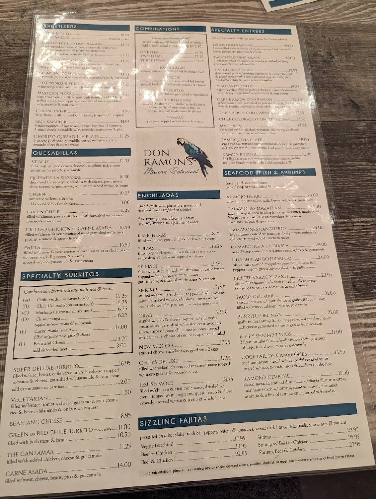 Menu at Don Ramon's Mexican Restaurant, Huntington Beach
