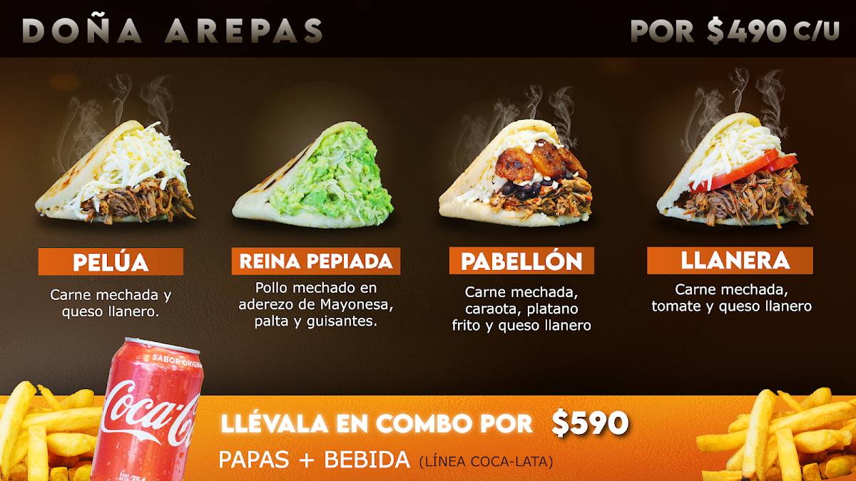 Carta del restaurante Doña Arepa, Caseros, Fischetti 4685