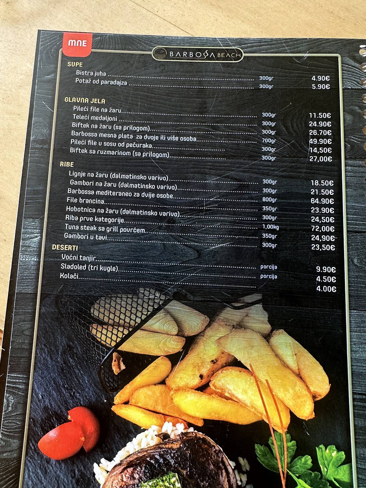Menu at Barbossa Beach Bar, Doni Štoj