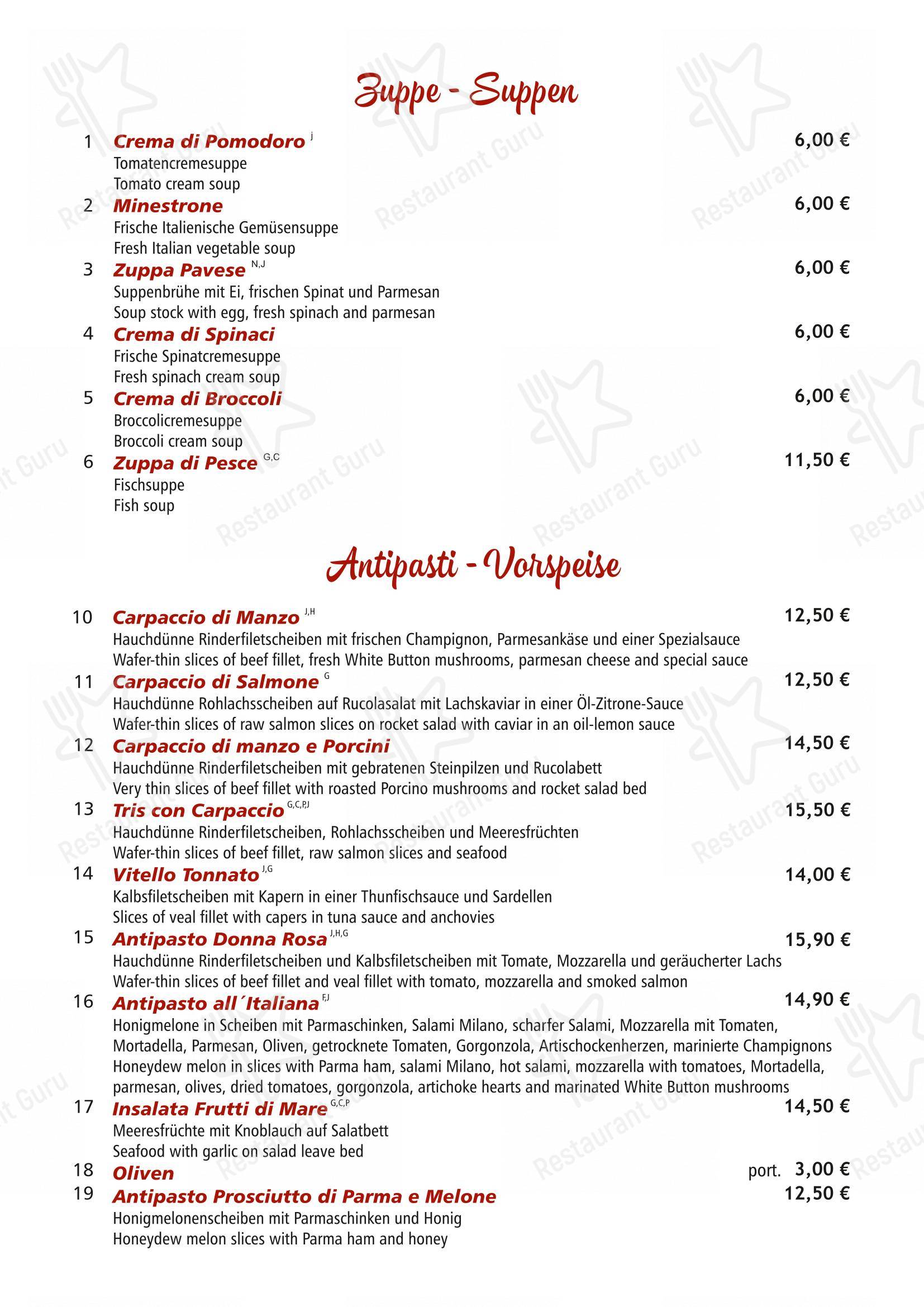 Speisekarte von Donna Rosa restaurant, Oranienburg