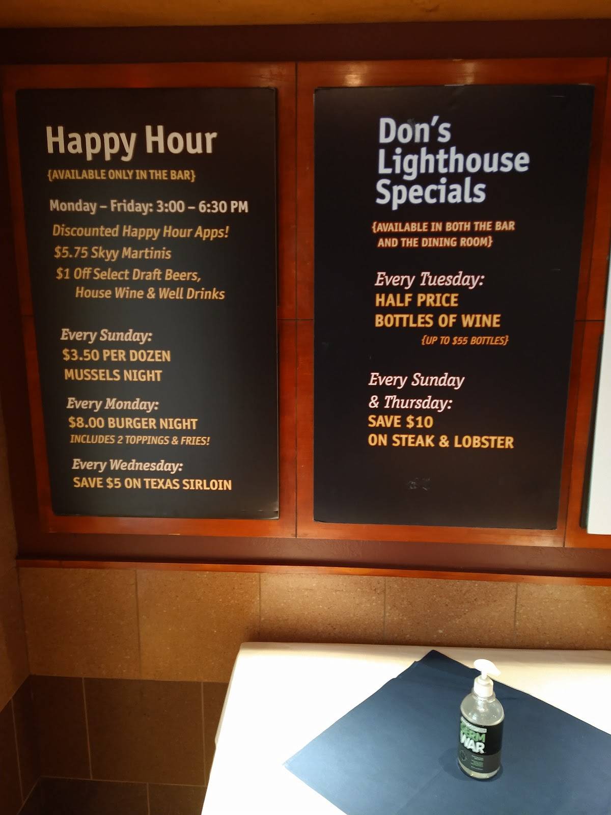 Menu at Don's Lighthouse Grille steakhouse, Cleveland