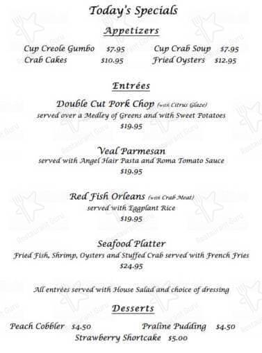 Menu at Dooky Chase Restaurant, New Orleans
