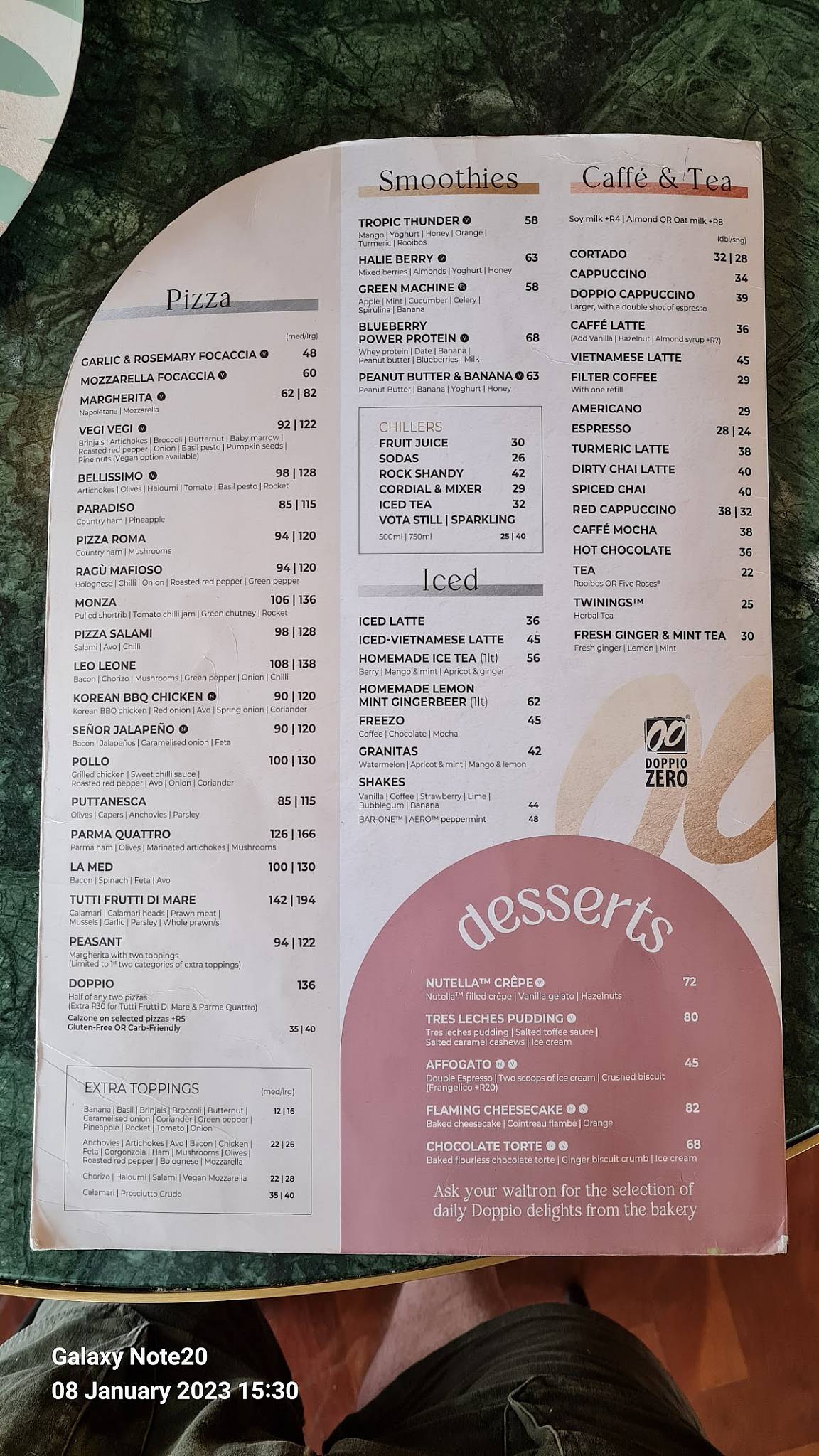 Menu at Doppio Zero Lakefield restaurant, Benoni