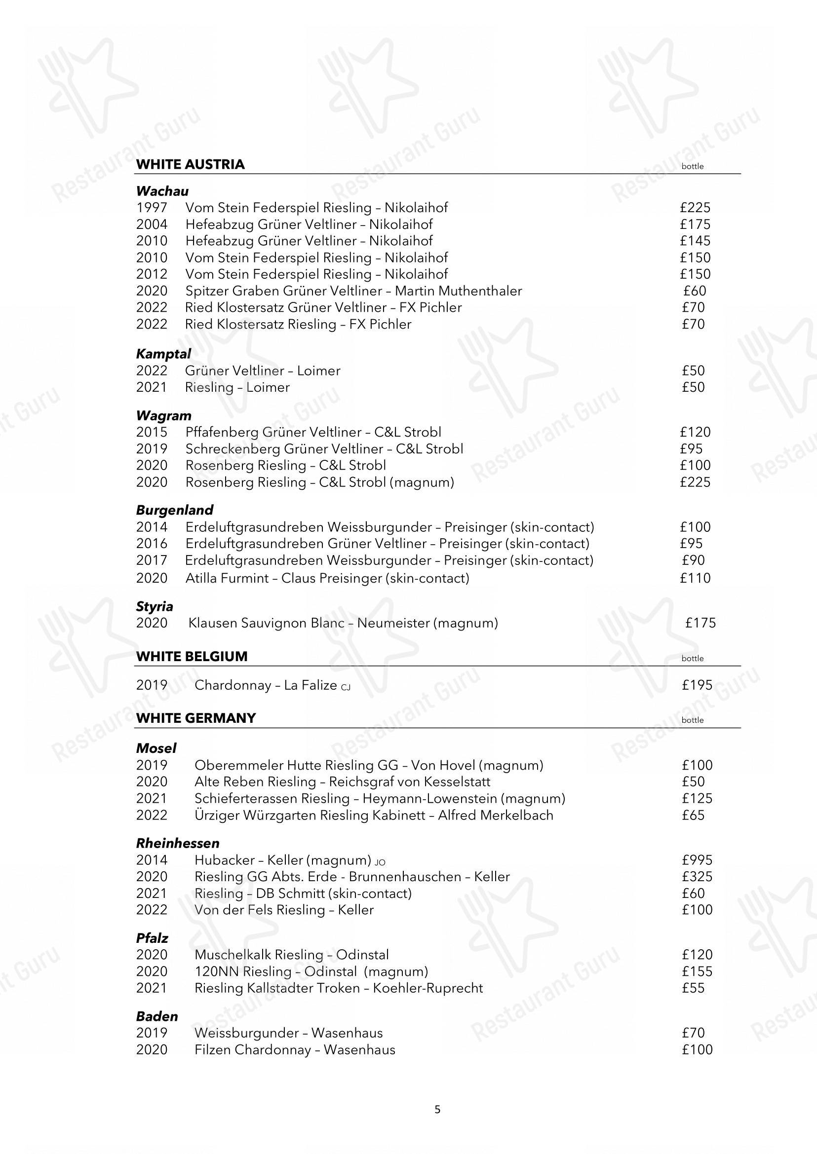 Menu at Dorian Restaurant, London