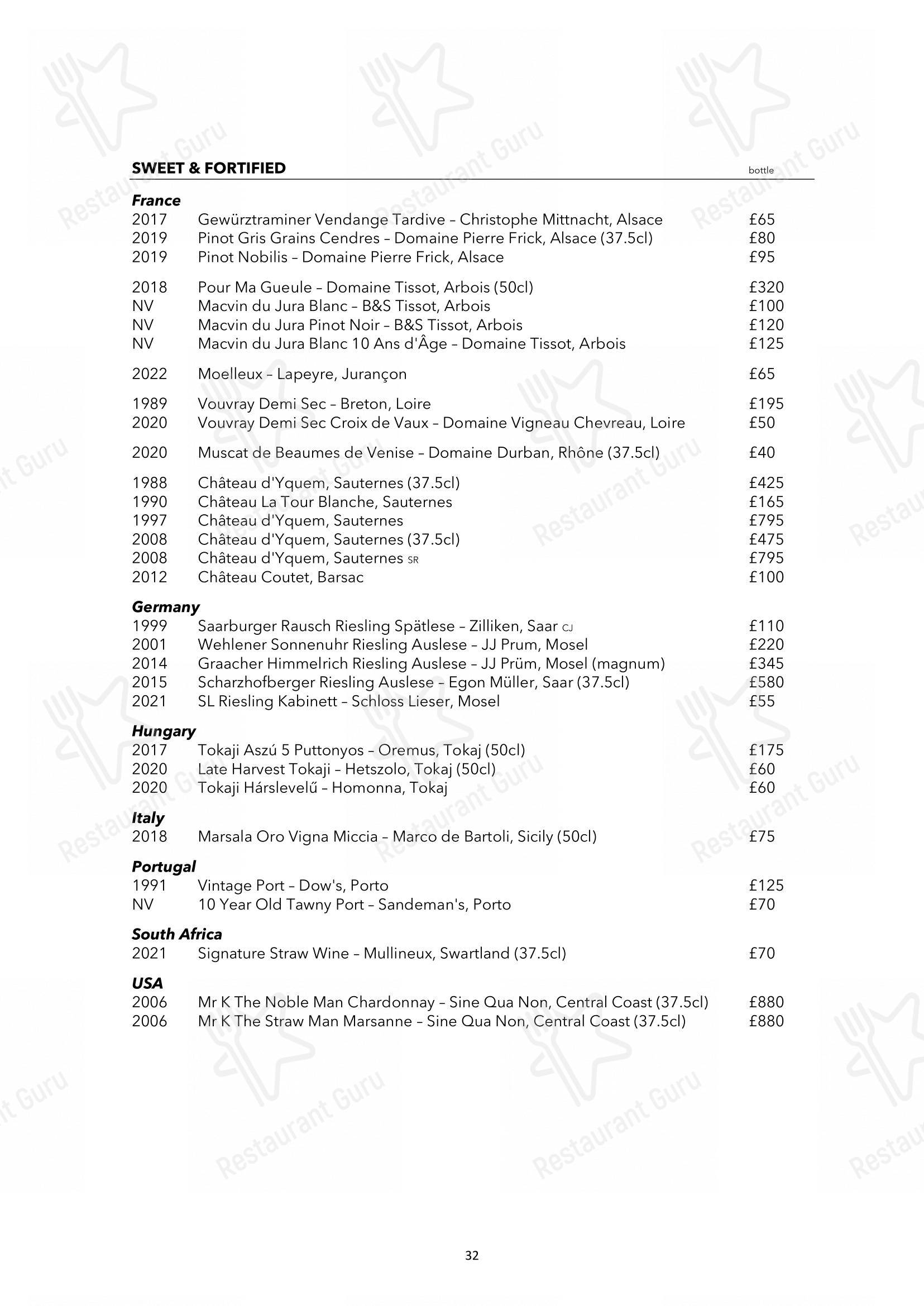 Menu at Dorian Restaurant, London