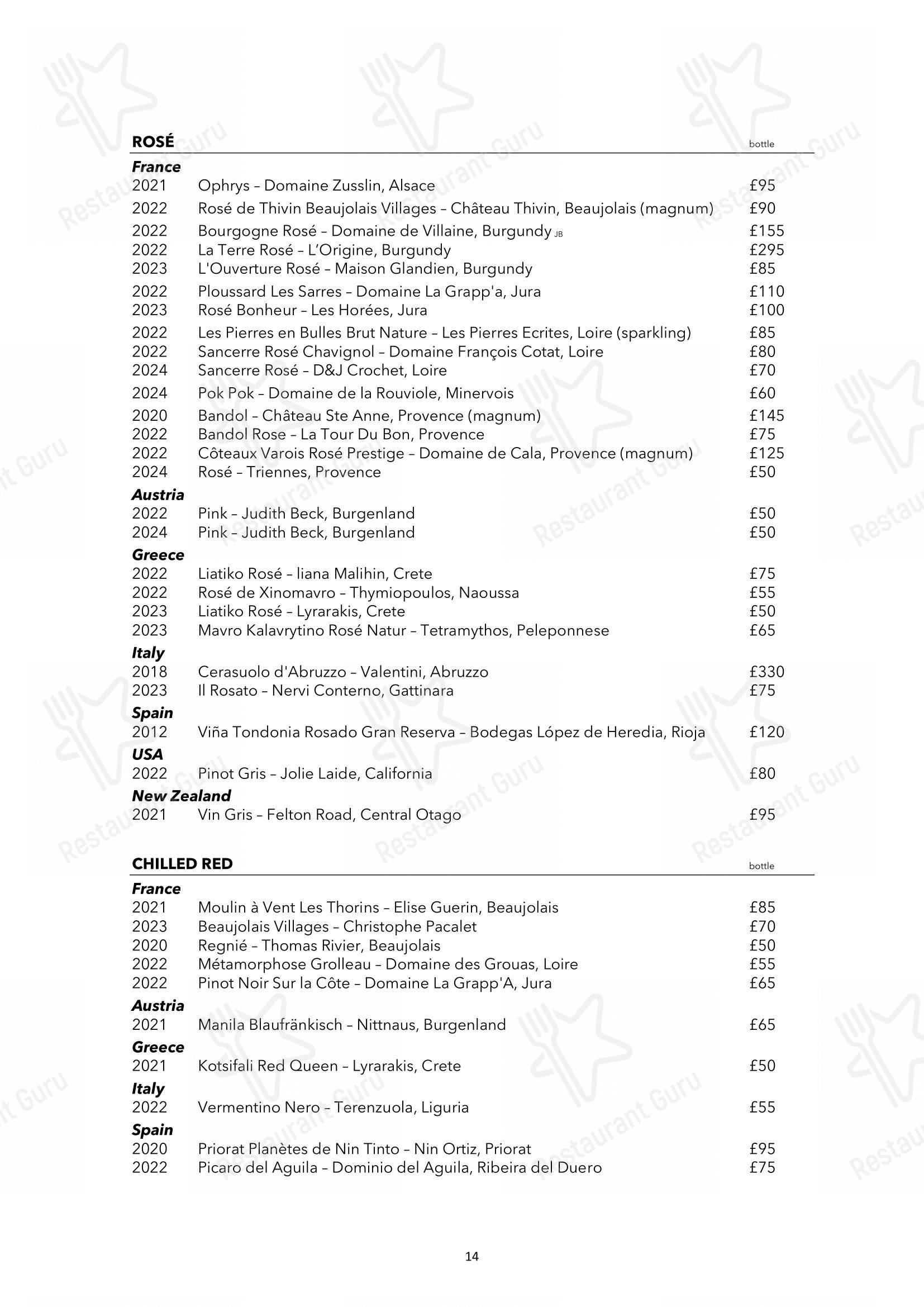 Menu at Dorian Restaurant, London