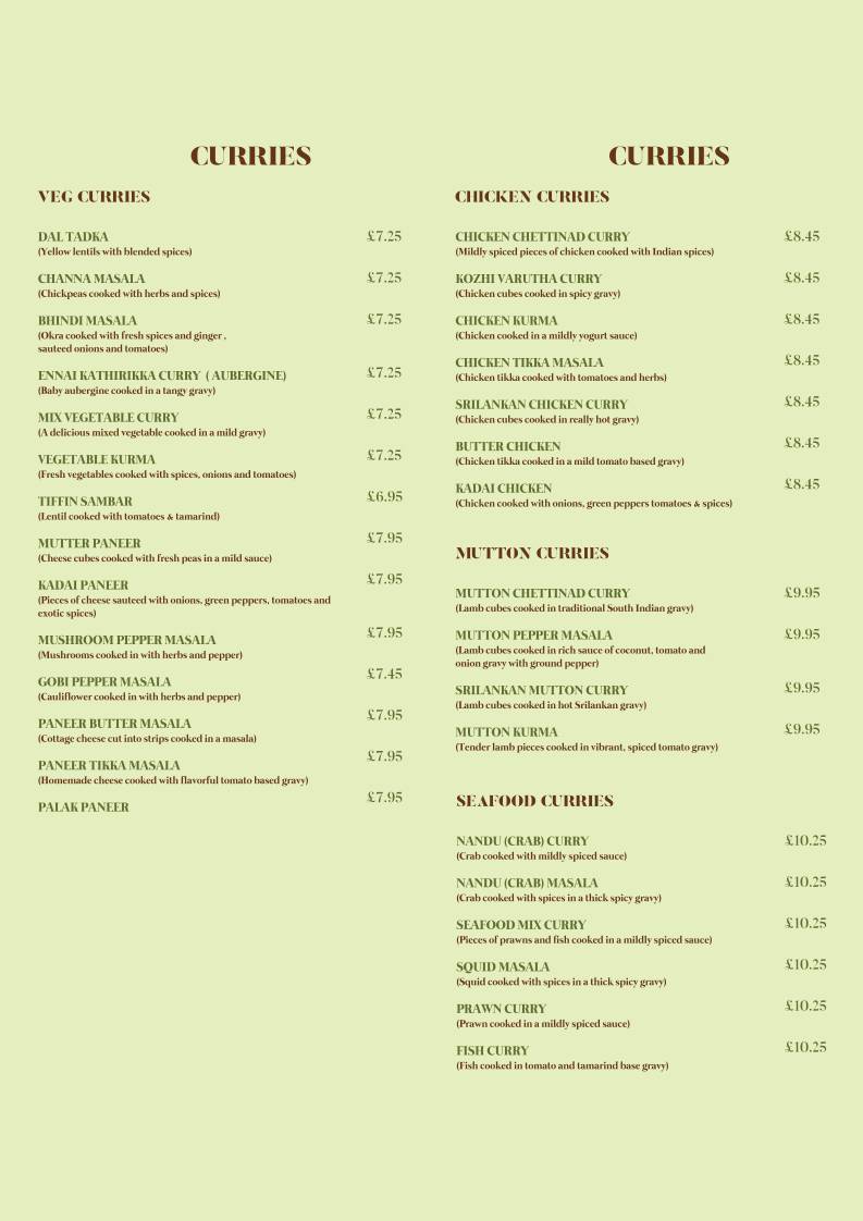 Menu at Dosa Village restaurant, Prescot