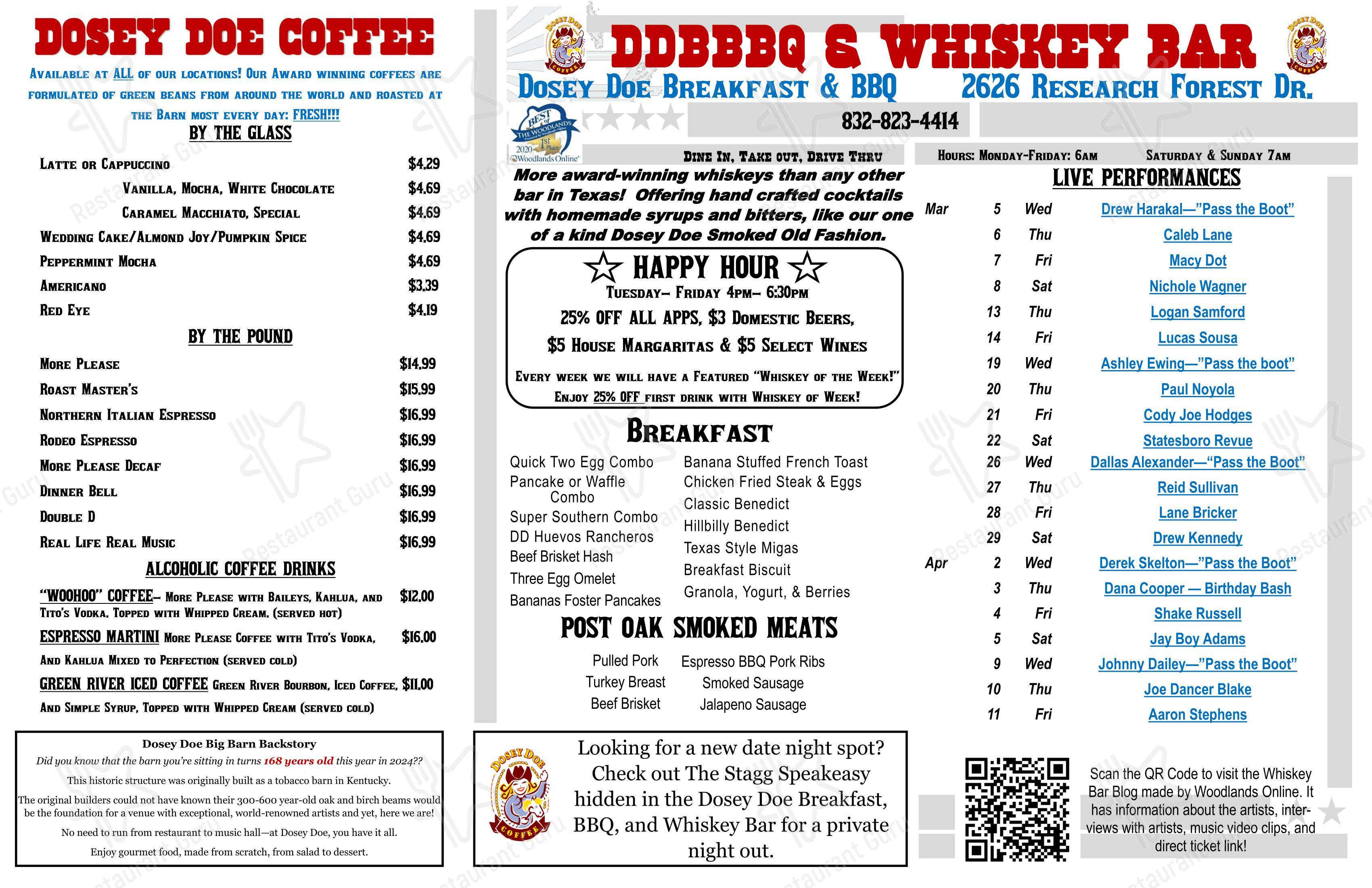Menu at Dosey Doe - The Big Barn, Spring, Interstate 45 N