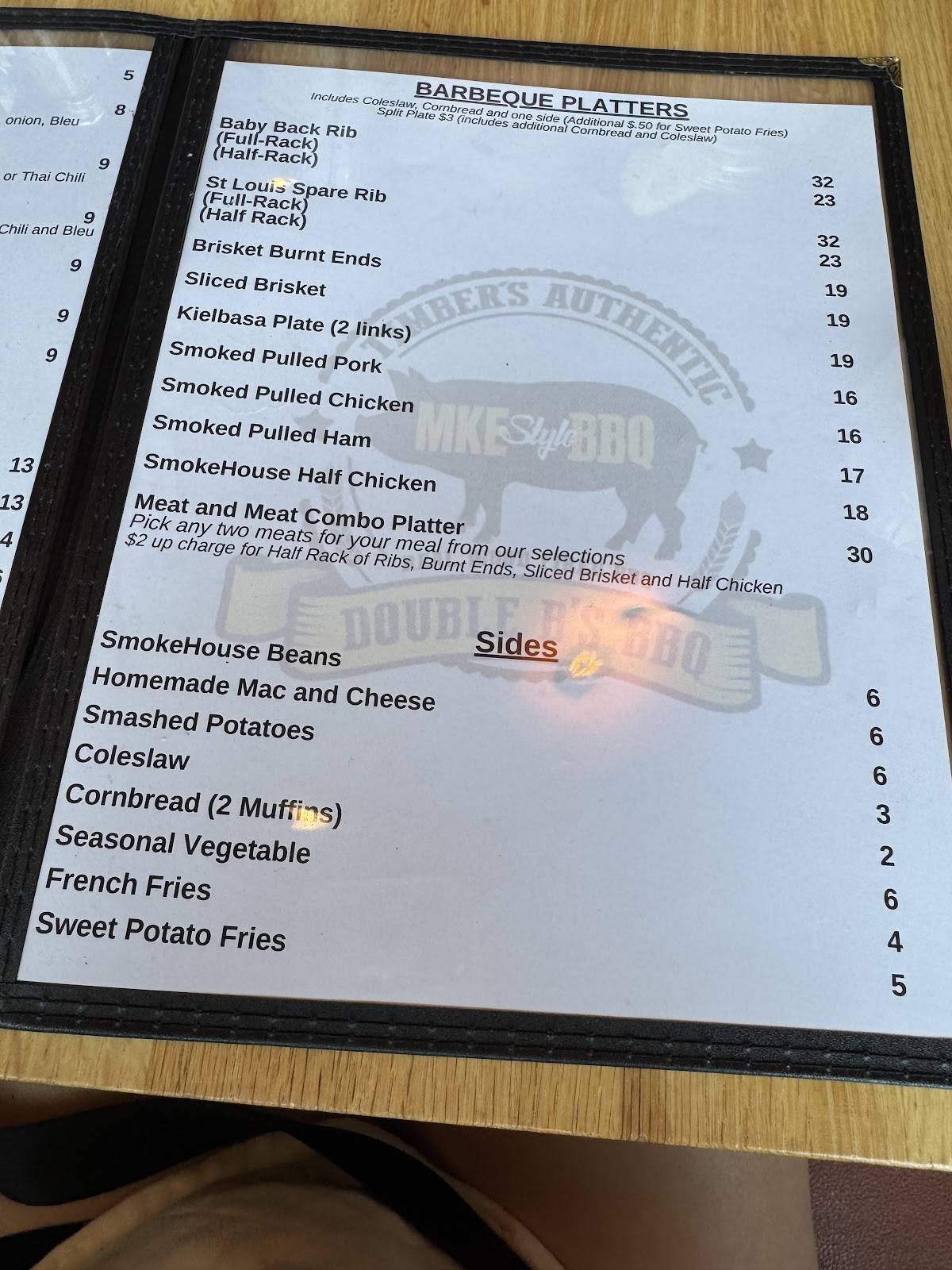 Menu at Double B's MKE-Style BBQ, West Allis