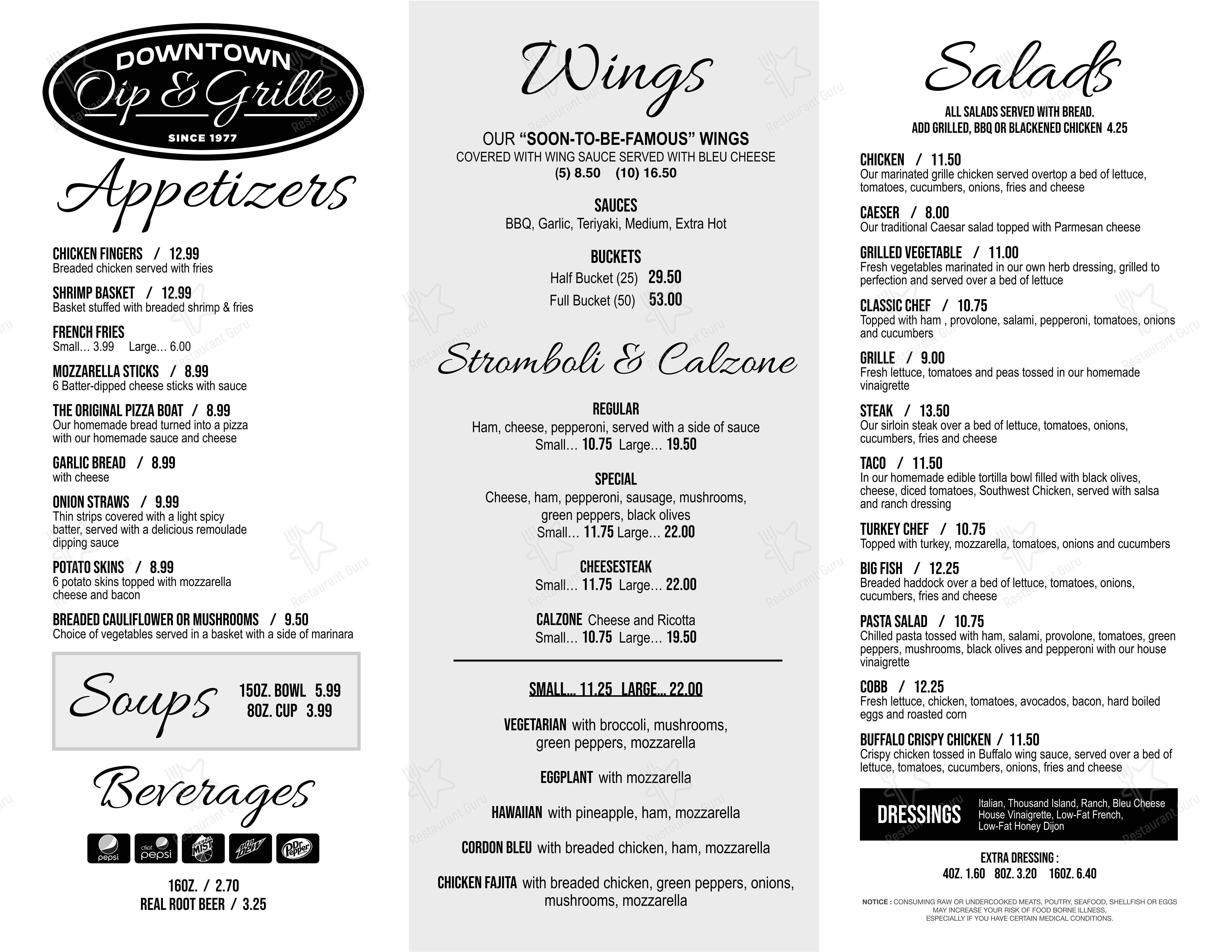 Menu at Downtown OIP & Grille pizzeria, Lewistown