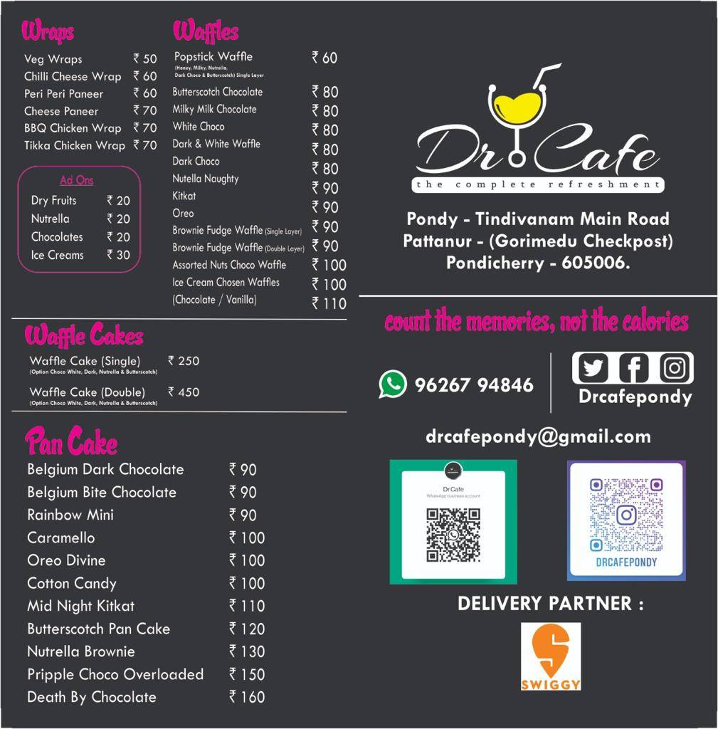 Menu at Dr Cafe, Puducherry