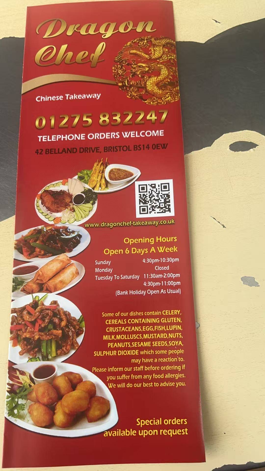 Menu at Dragon Chef fast food, Bristol, 42 Belland Dr