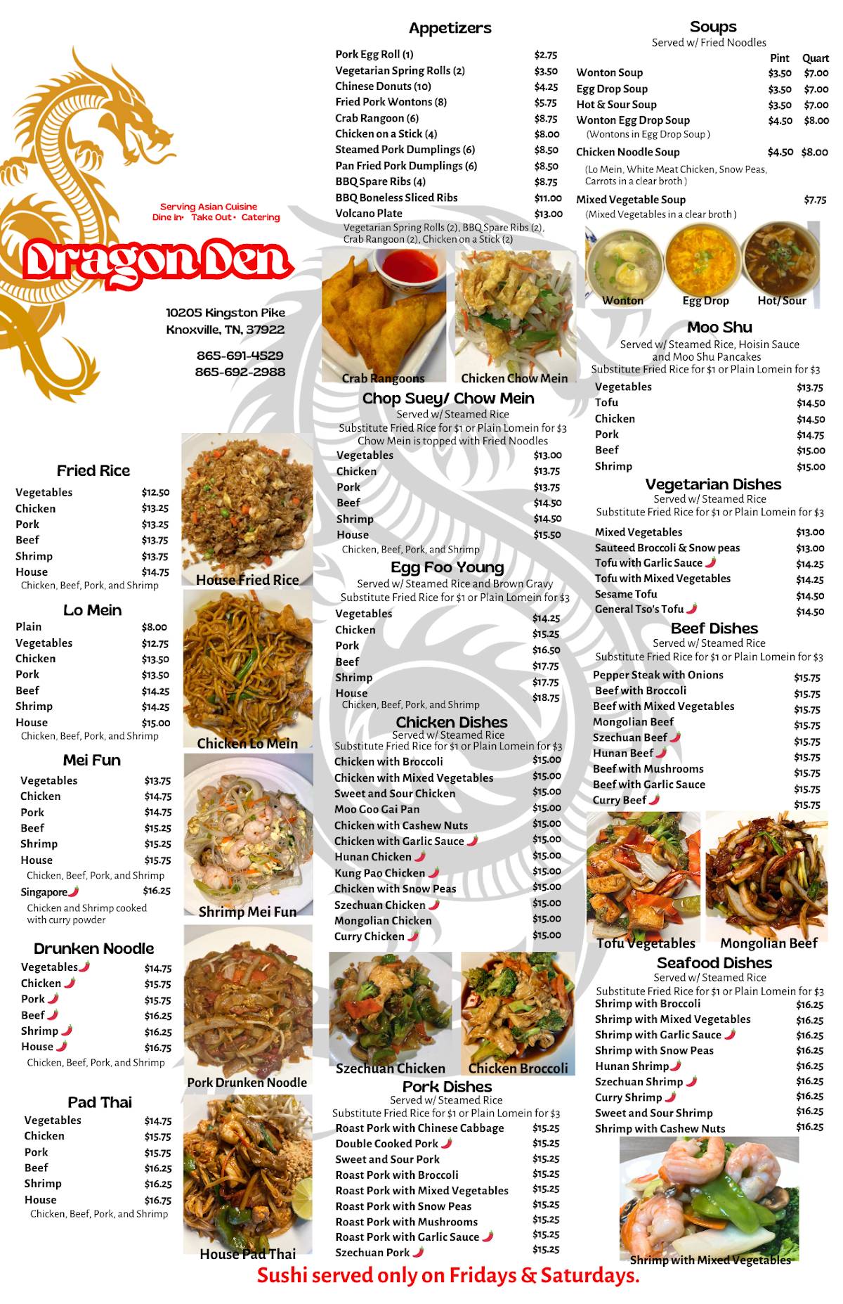 Menu at Dragon Den Chinese Restaurant, Knoxville