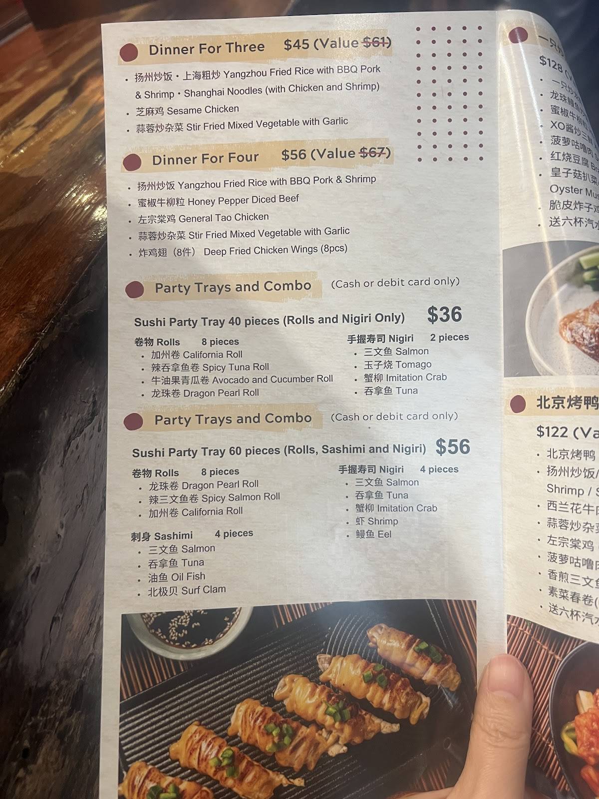 Menu at Dragon Pearl Buffet restaurant, Toronto