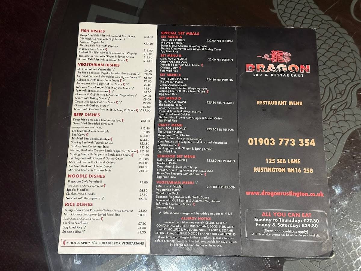Menu at Dragon pub & bar, Littlehampton, 125 Sea Ln