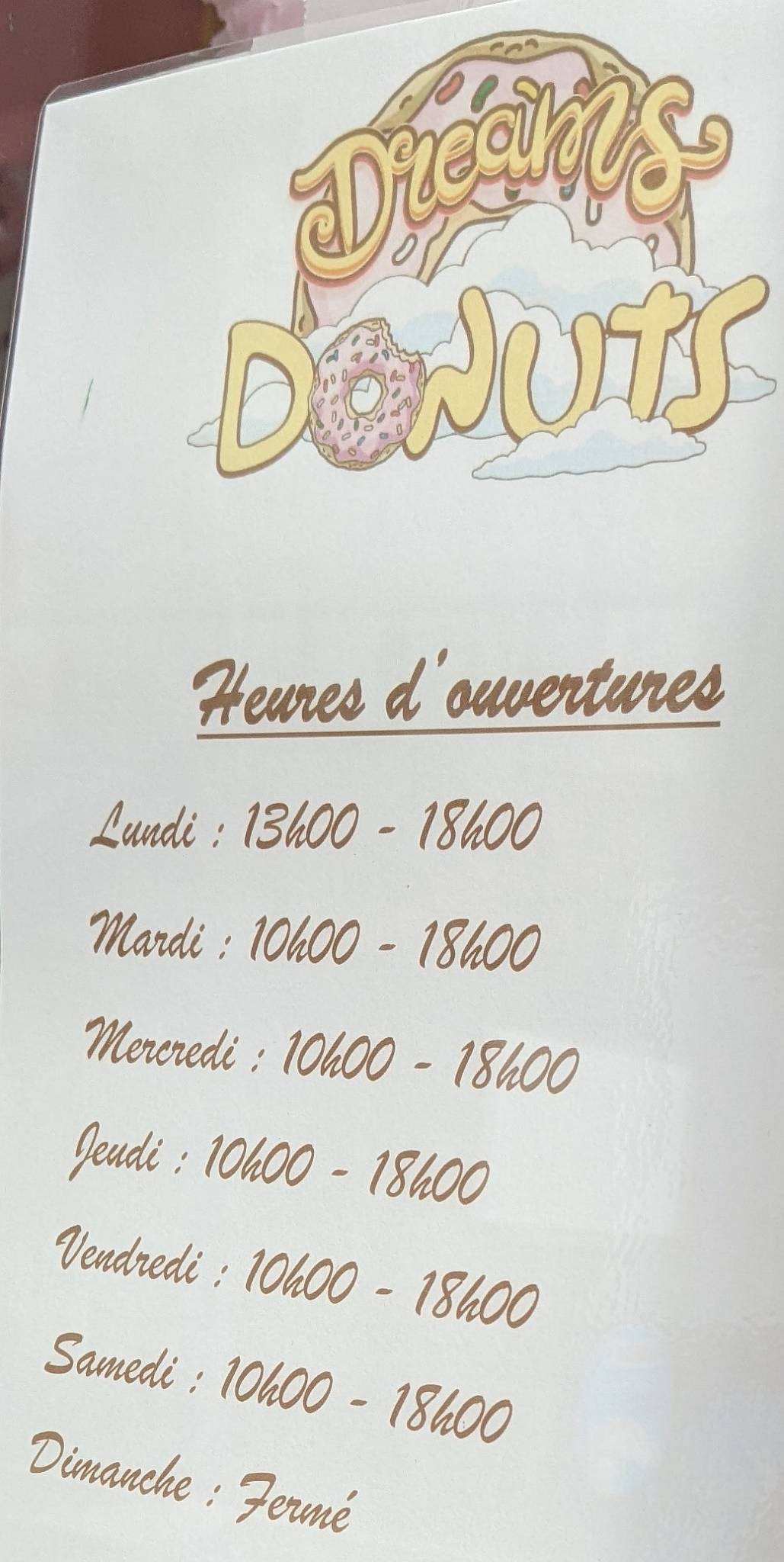 Carta de Dreams Donuts Mons, Mons