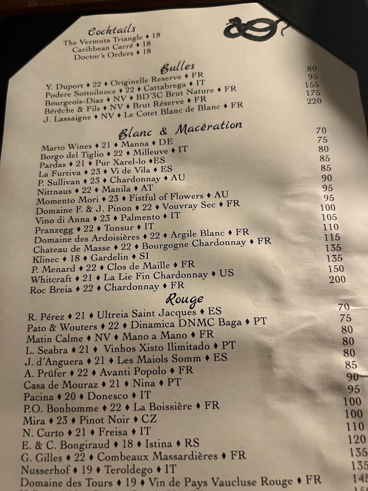 Menu at Dreyfus restaurant, Toronto, 96 Harbord St