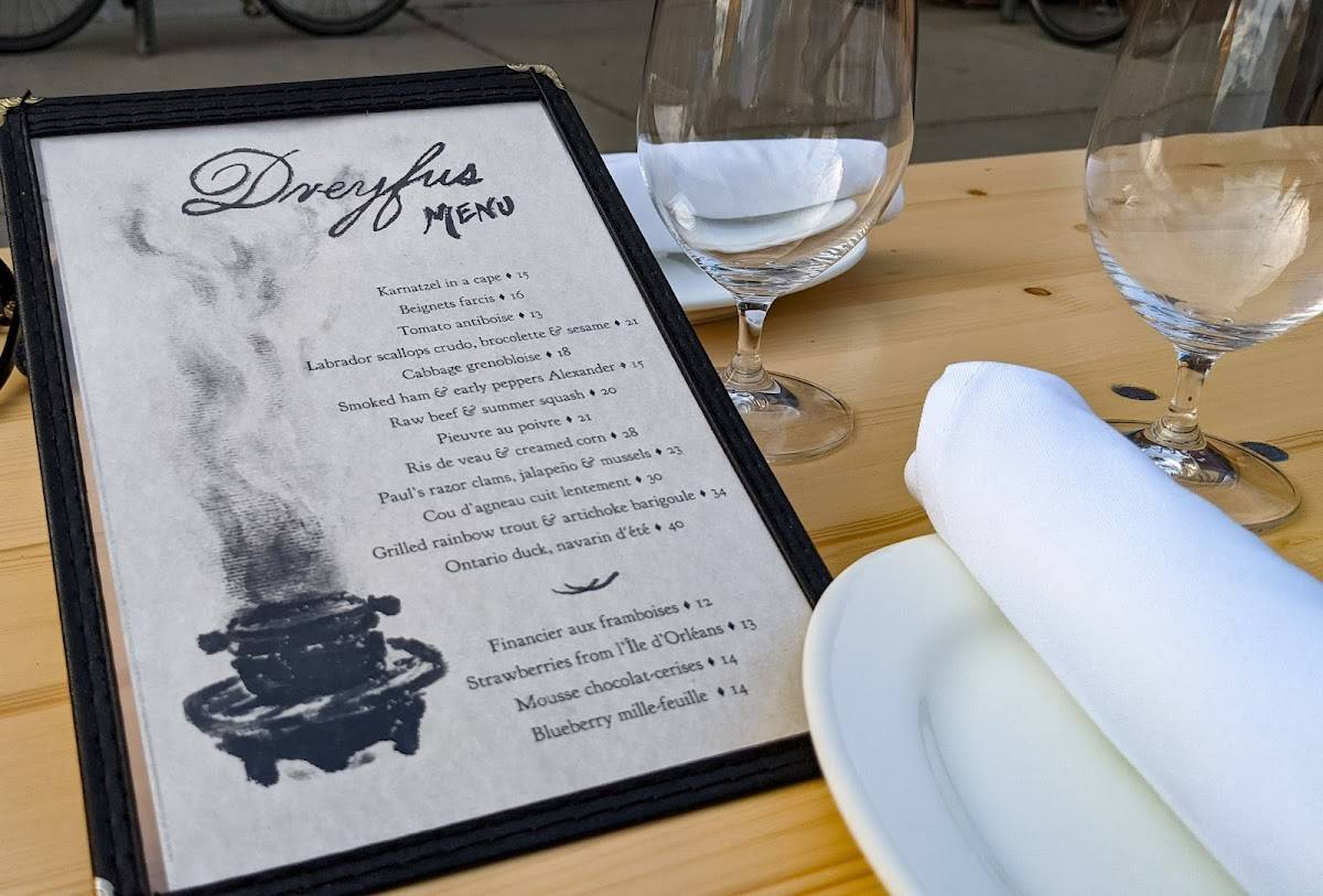 Menu at Dreyfus restaurant, Toronto, 96 Harbord St