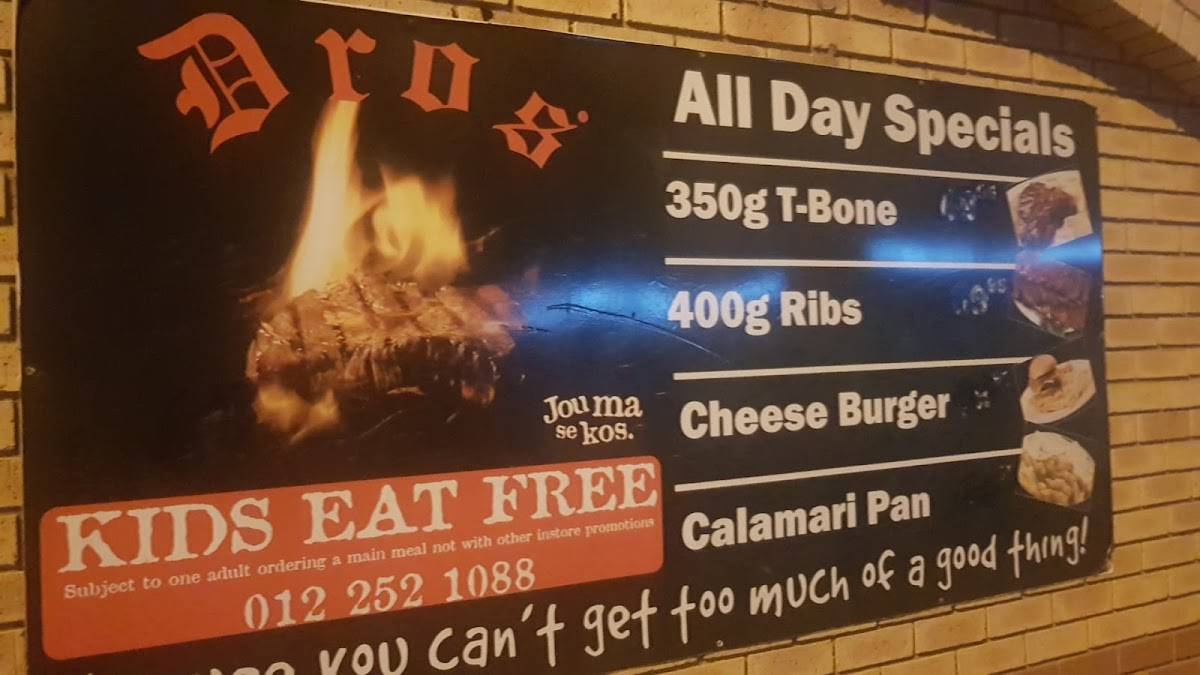 Menu at Dros restaurant, Brits