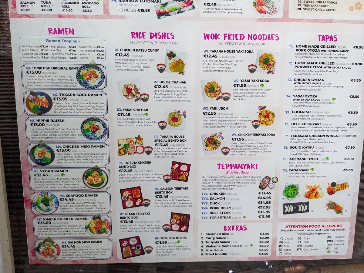 Menu at Takara Ramen & Deli Sushi Bar, Dublin, 37 Abbey Street Upper