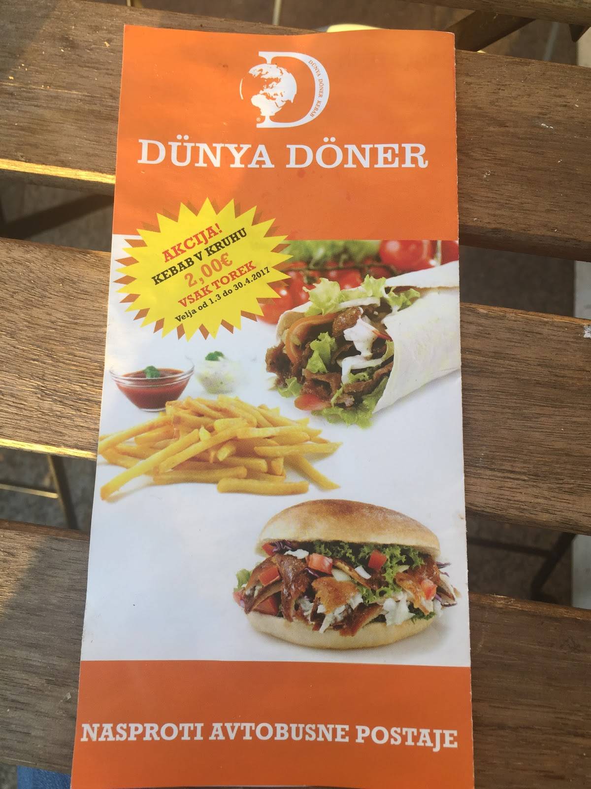 Speisekarte von Dunya Kebab restaurant, Ljubljana