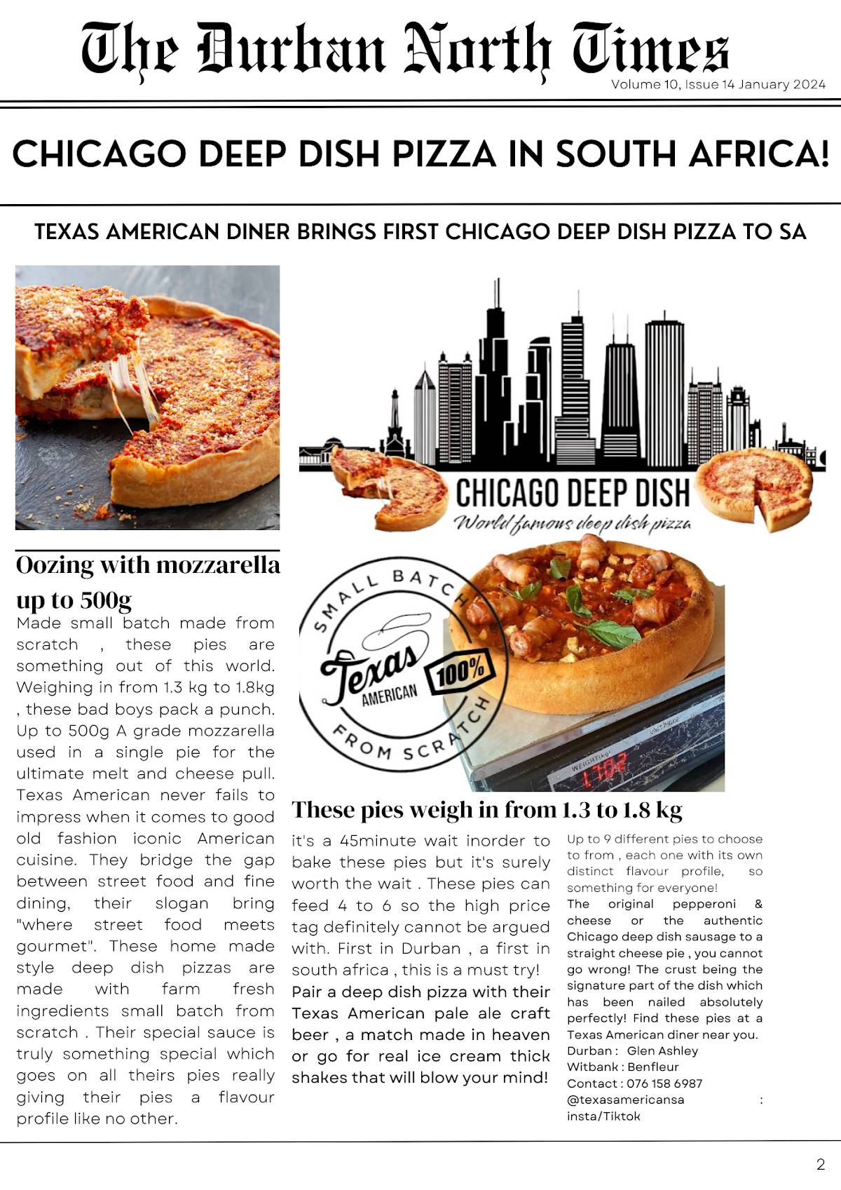 Menu at Texas American restaurant, Durban