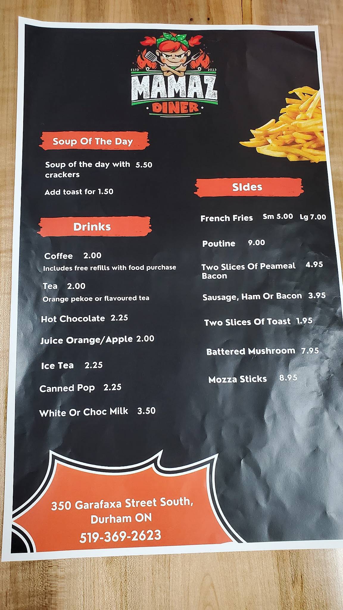 Menu at MAMA'Z DINER restaurant, Durham