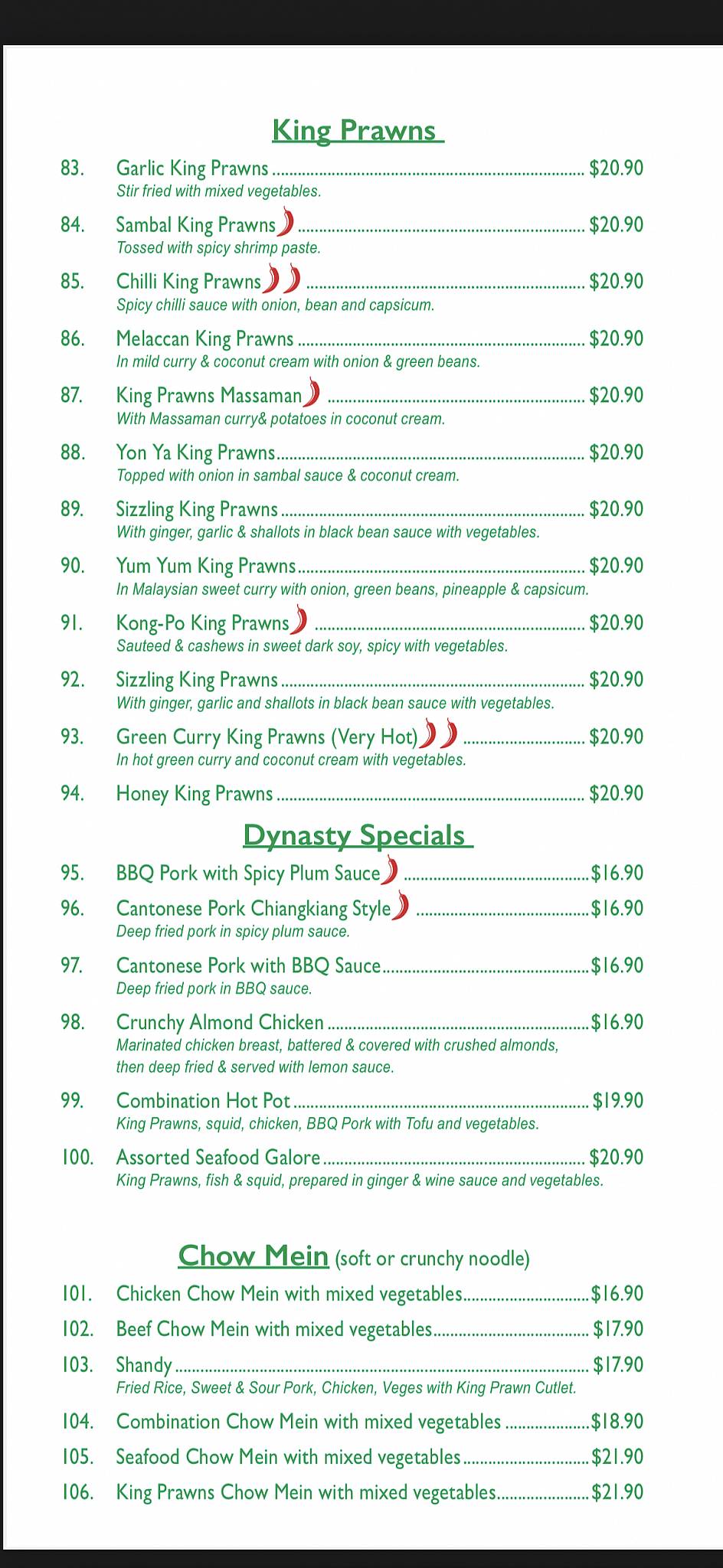 Menu at Dynasty Chinese Take Away restaurant, Margate