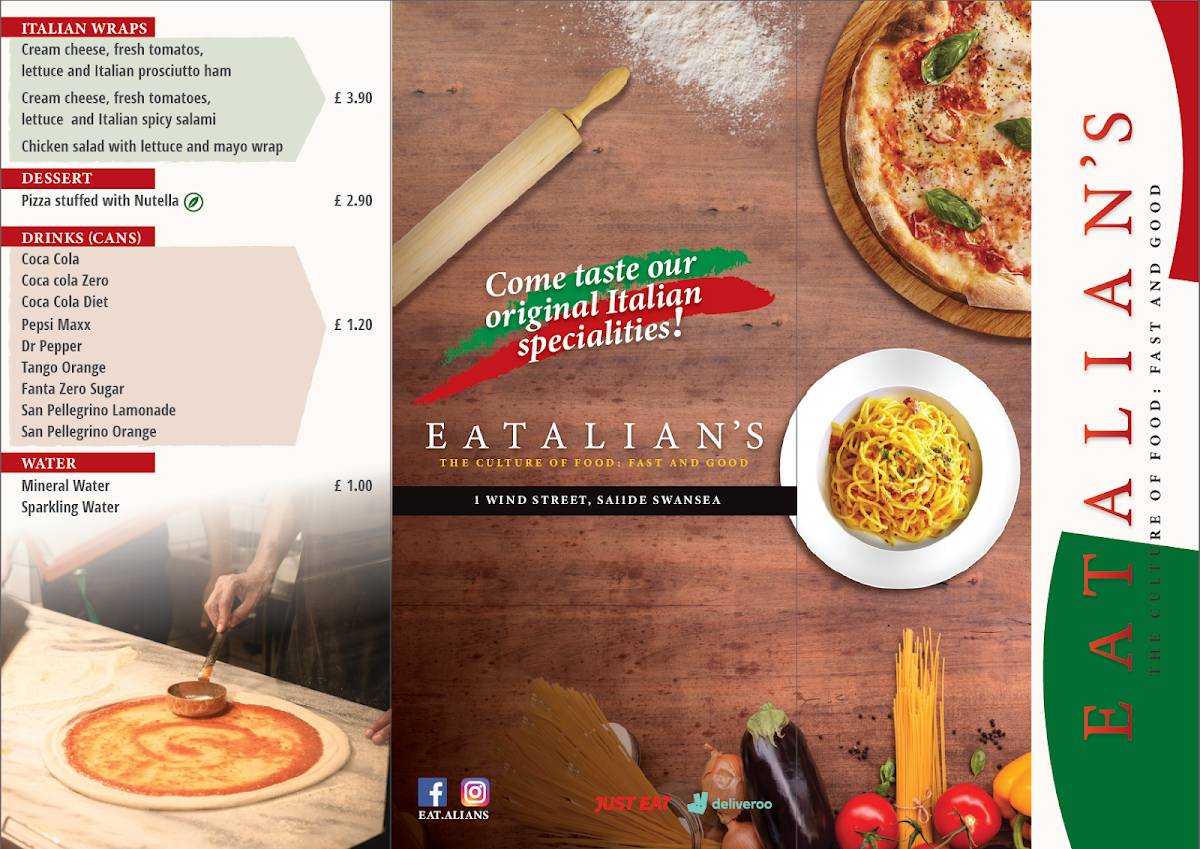Menu at EATALIAN'S pizzeria, Swansea