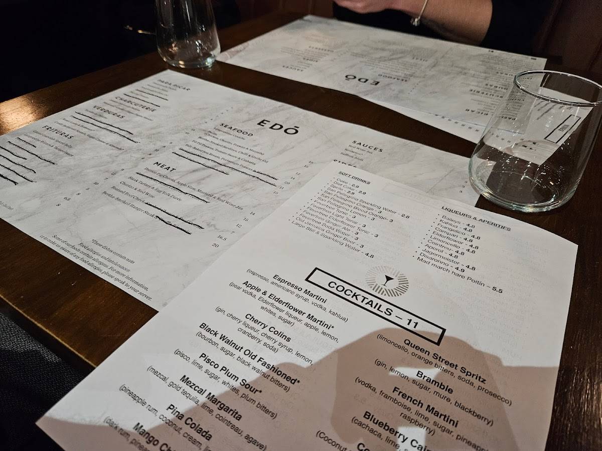 Menu at EDO Restaurant, Belfast