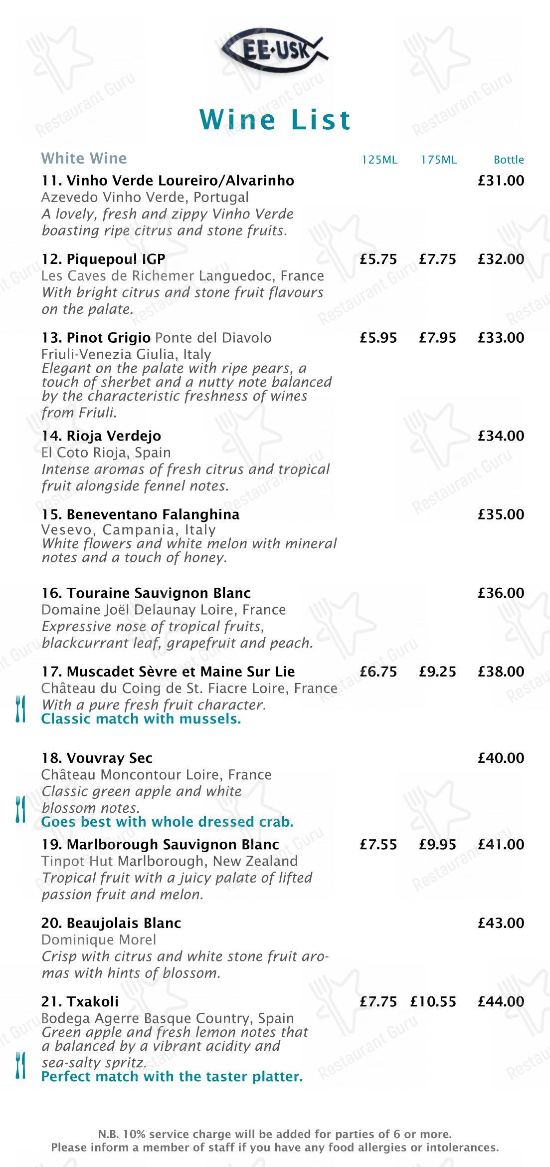 Menu at EE-USK restaurant, Oban