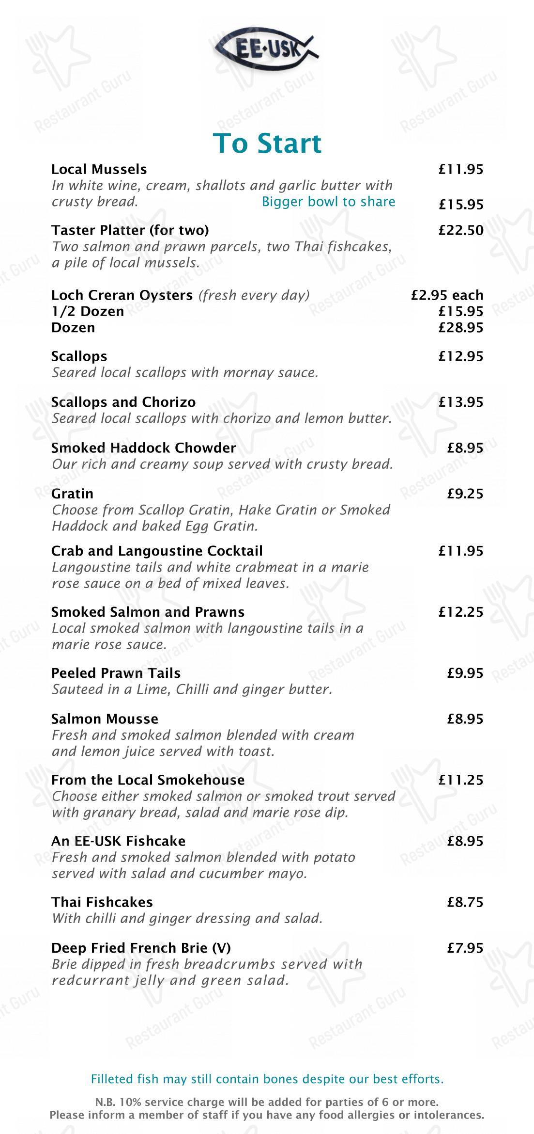 Menu at EE-USK restaurant, Oban
