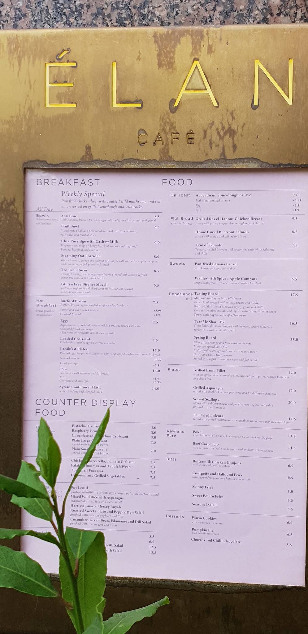 Carta del café EL&N London, Londres, 239 Brompton Rd