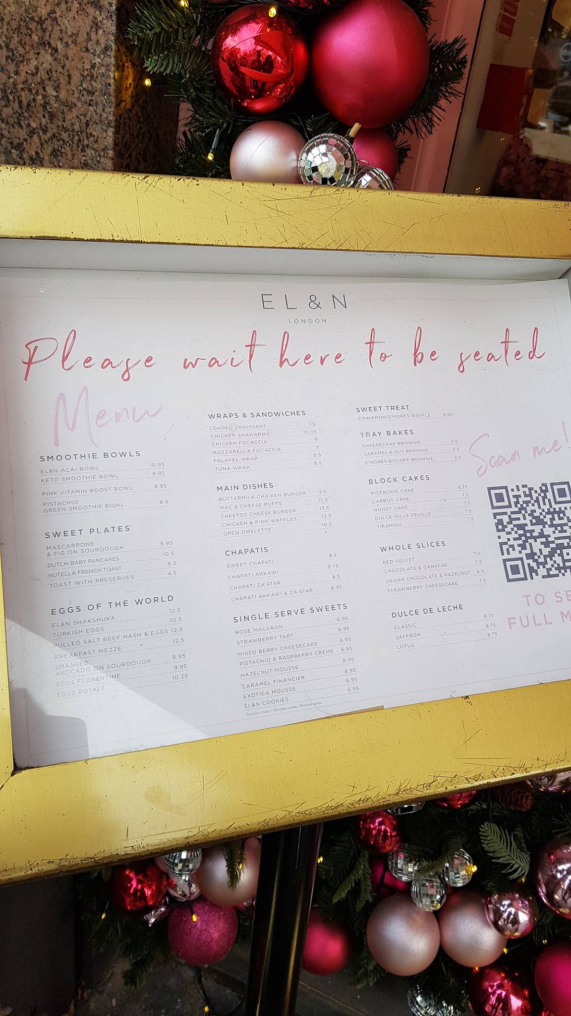 Carta del café EL&N London, Londres, 239 Brompton Rd