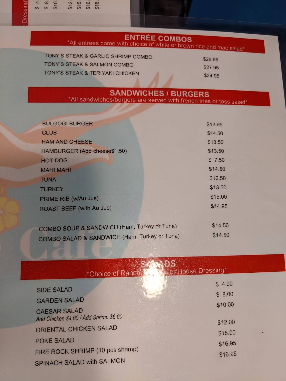 Menu at Eagle Cafe, Honolulu, N Nimitz Hwy # A100