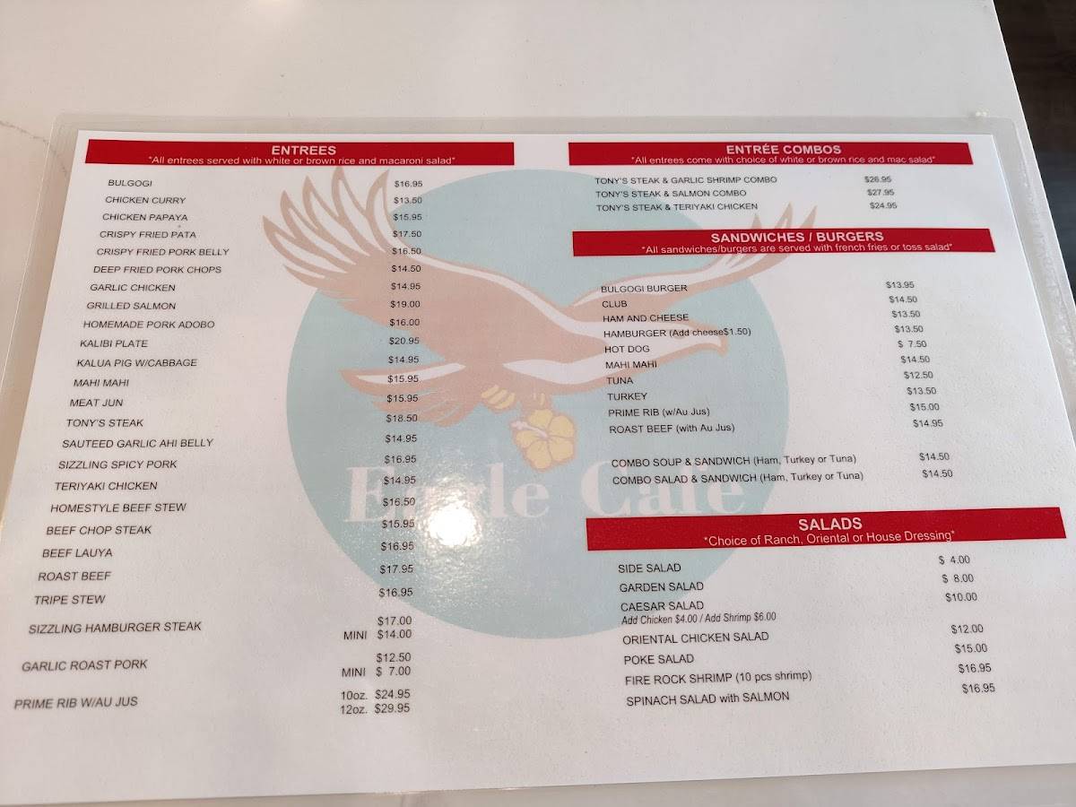 Menu at Eagle Cafe, Honolulu, N Nimitz Hwy # A100