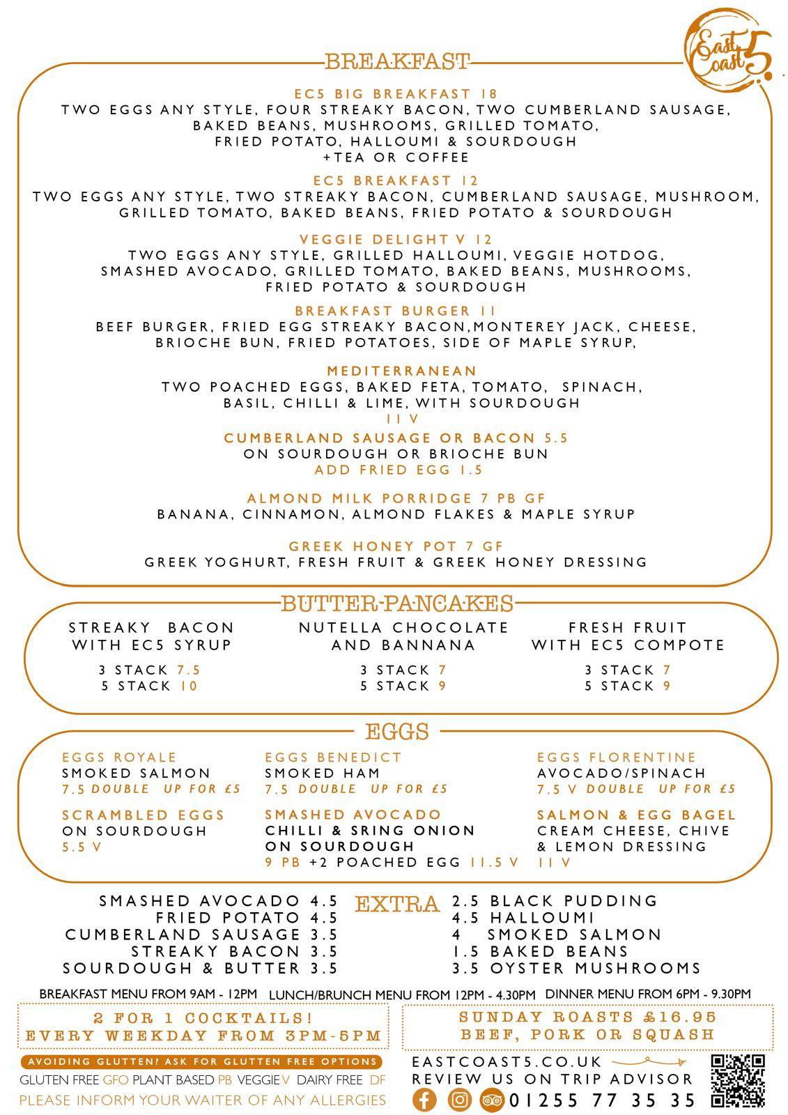 Menu at East Coast 5 restaurant, Walton on the Naze