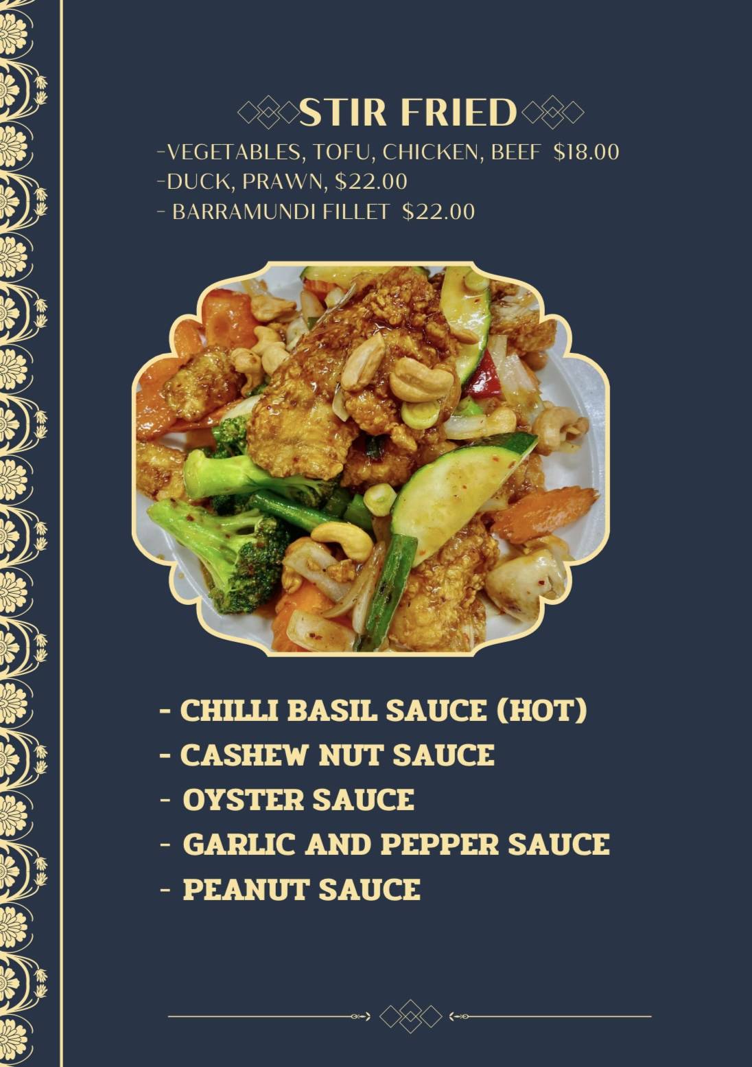 Menu at THE-O Thai Restaurant, East Gosford