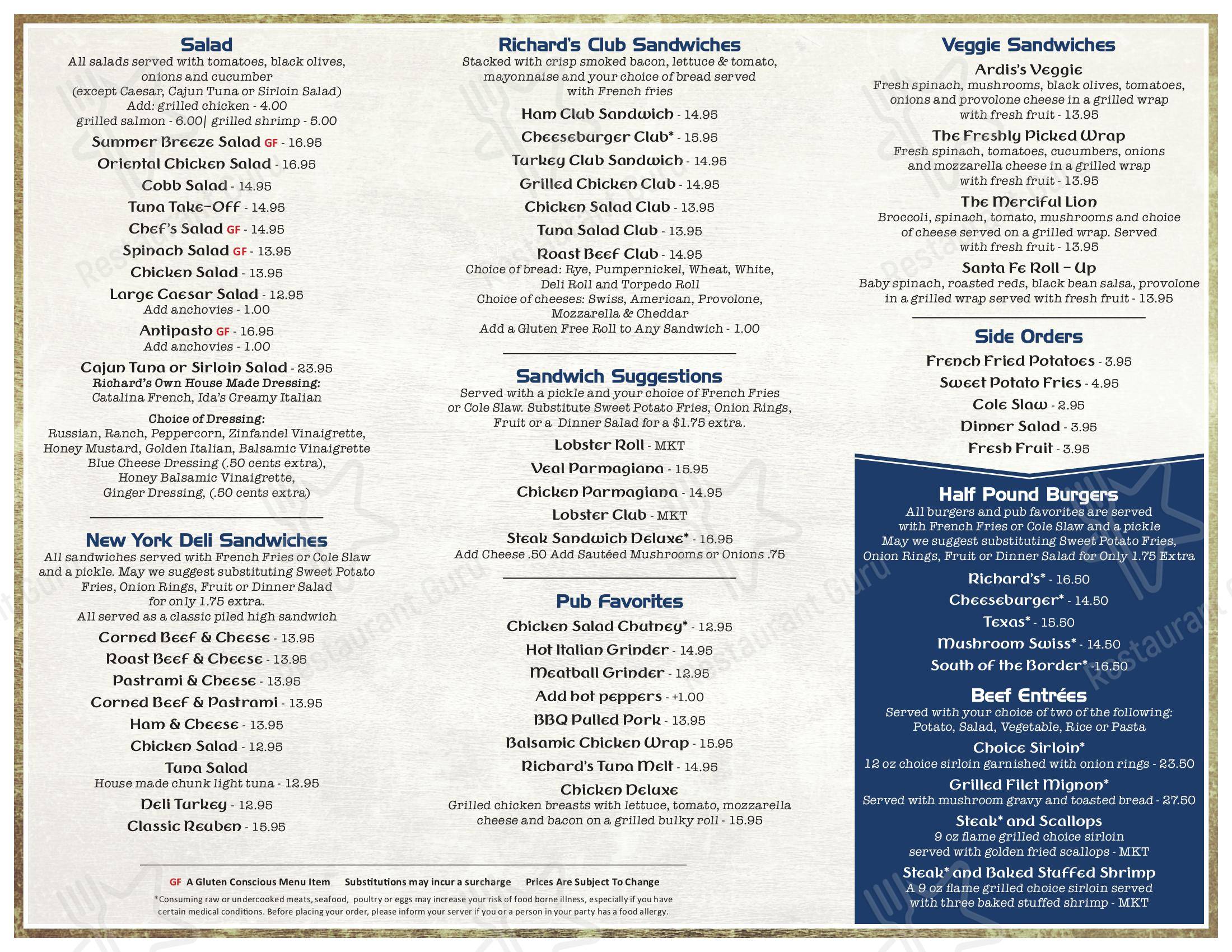 Menu at Richard's Pub & Restaurant, East Greenwich