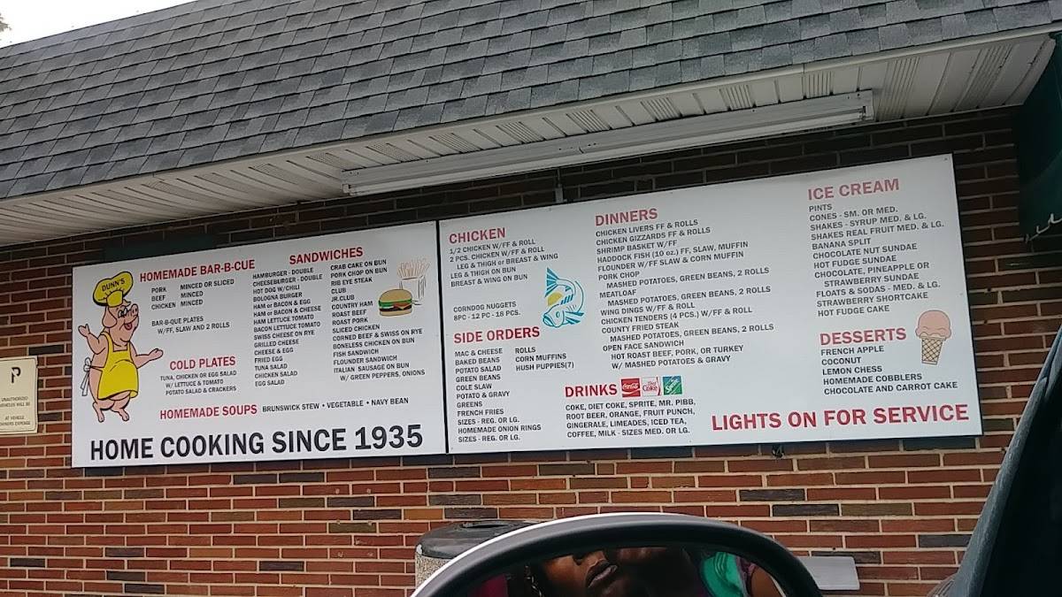 Menu at Dunn's Drive In Barbecue, Richmond