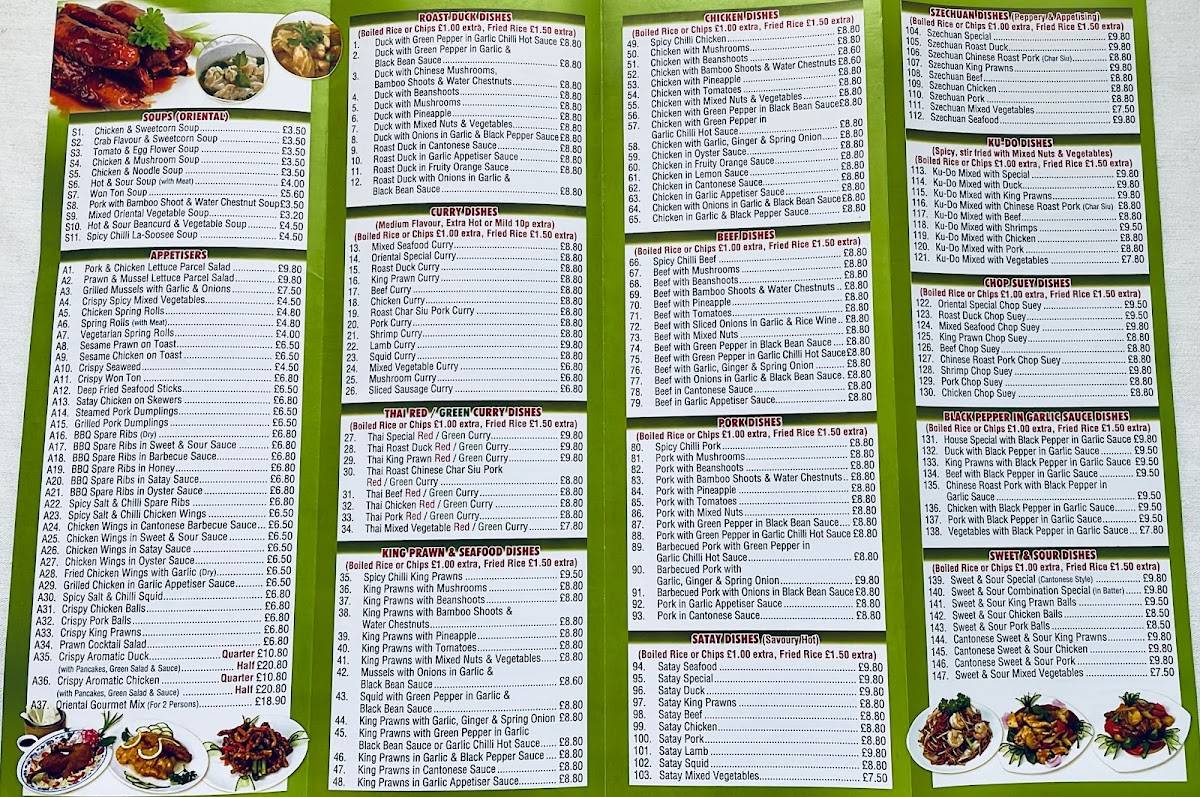 Menu at Eastern Paradise restaurant, Saltburn-by-the-Sea