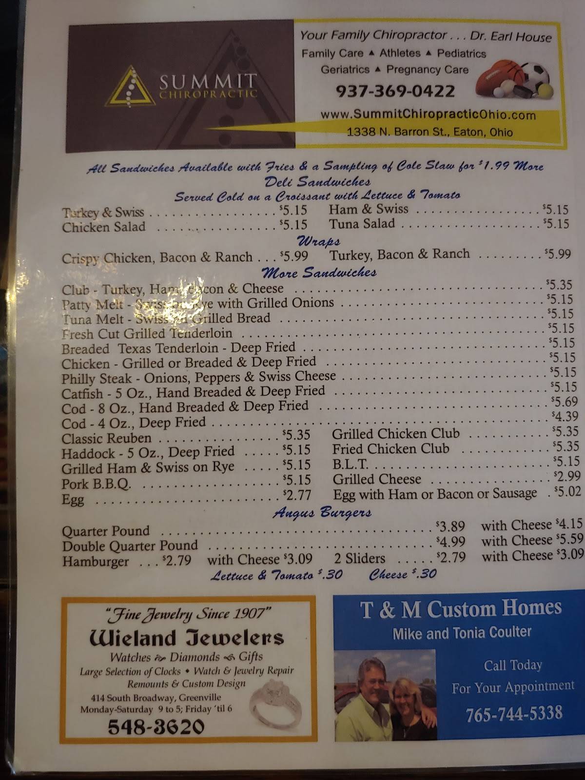 Menu at Eaton Place Restaurant, Eaton, 125 Eaton Lewisburg Rd