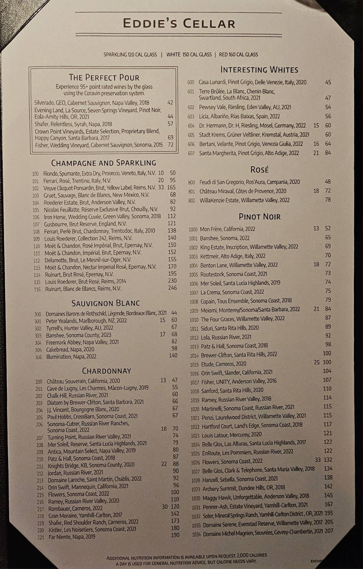 Menu at Eddie V's Prime Seafood steakhouse, Charlotte, 101 S Tryon St #100