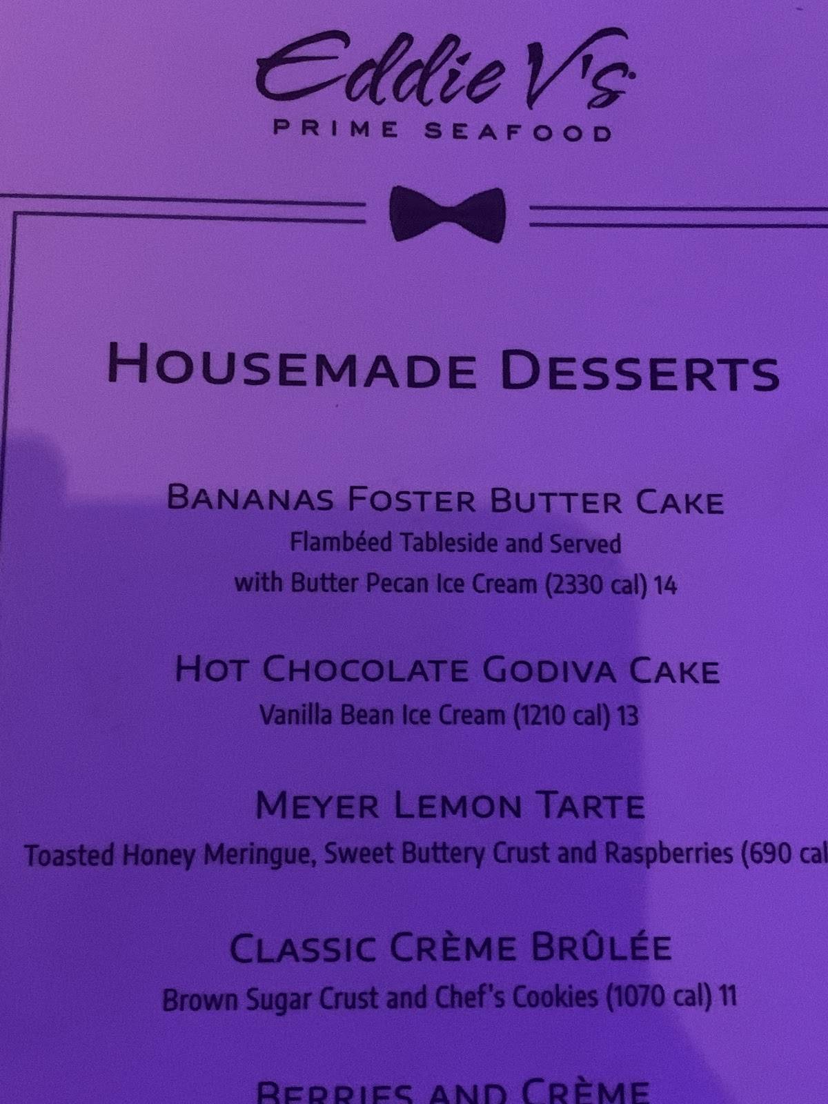 Menu at Eddie V's Prime Seafood steakhouse, Fort Lauderdale