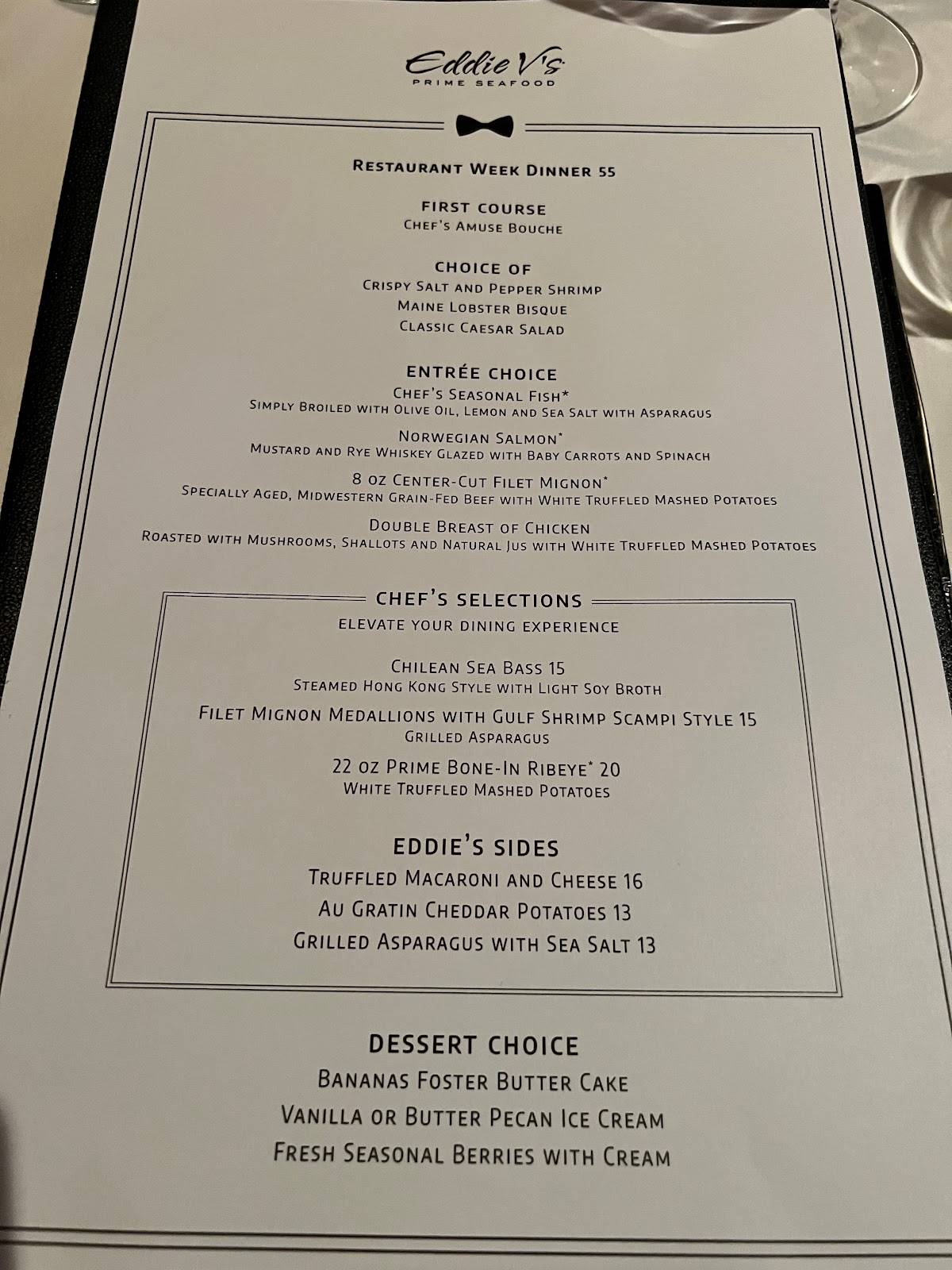 Menu at Eddie V's Prime Seafood steakhouse, Scottsdale, N Scottsdale Rd ...