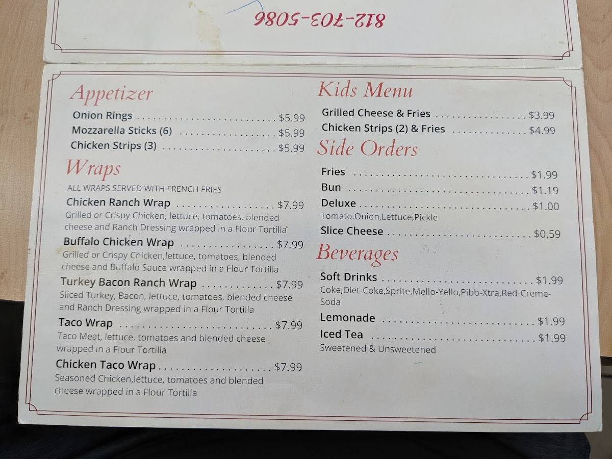 Menu at Edinburgh Diner restaurant, Edinburgh